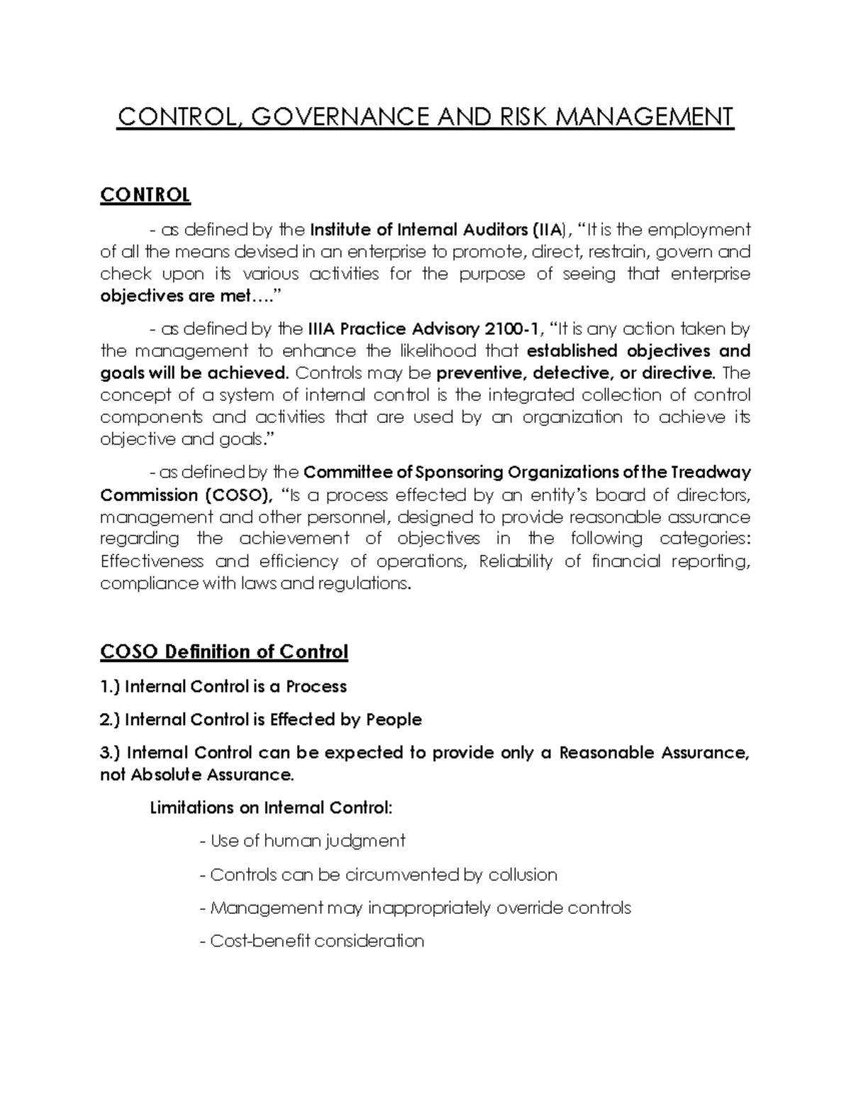 Control, Governance, AND RISK Management - CONTROL, GOVERNANCE AND RISK ...