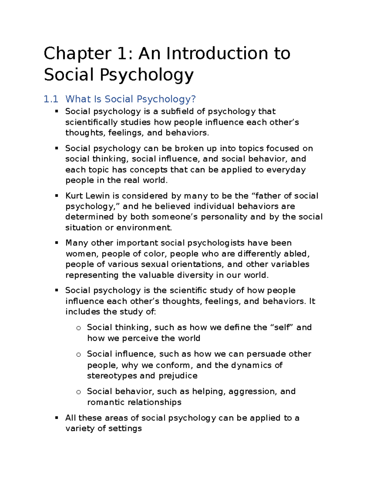 Social Psychology Chapter 1 Notes - Chapter 1: An Introduction to ...