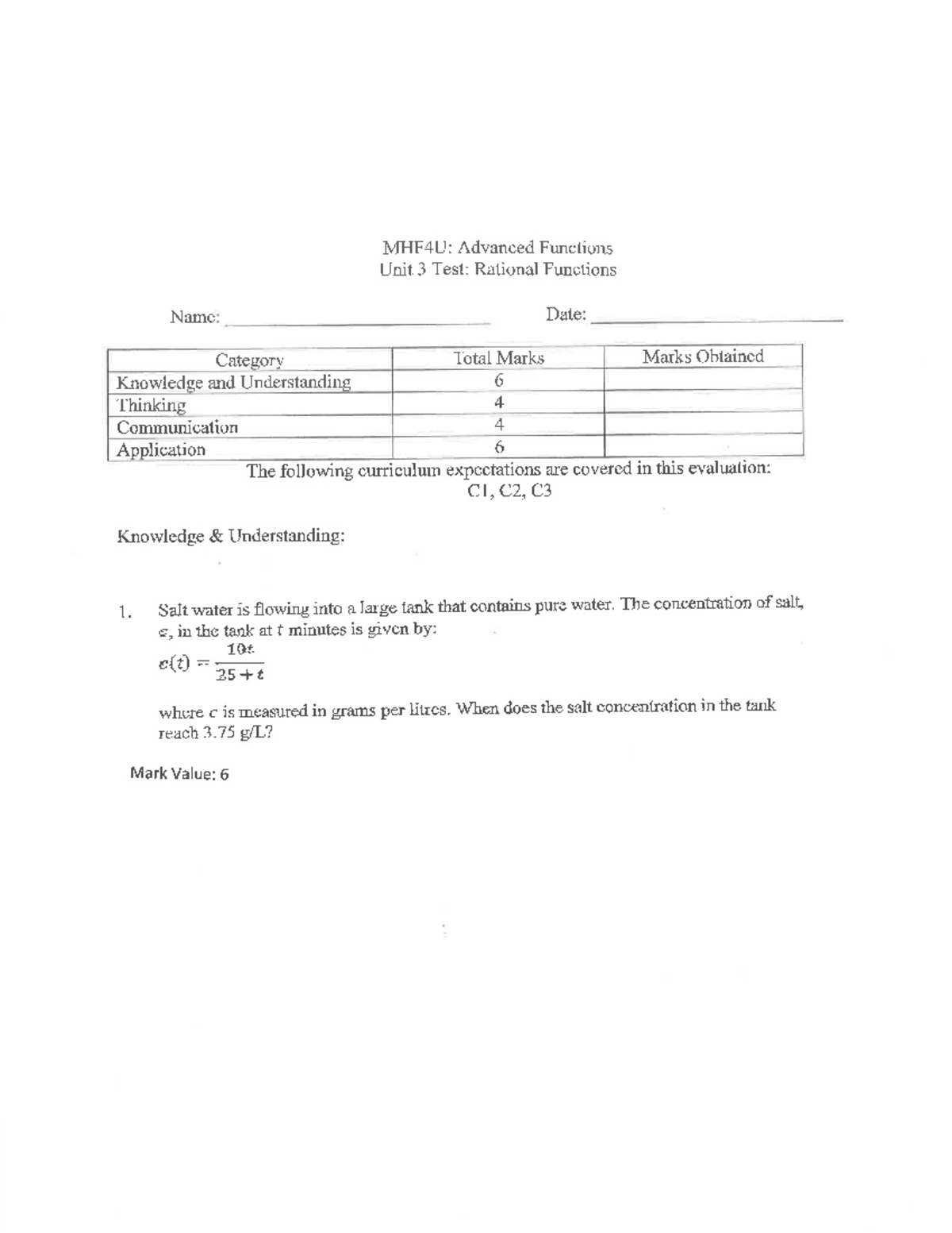 MHF4U - Unit 3 Test - practice - MATH102 - Studocu