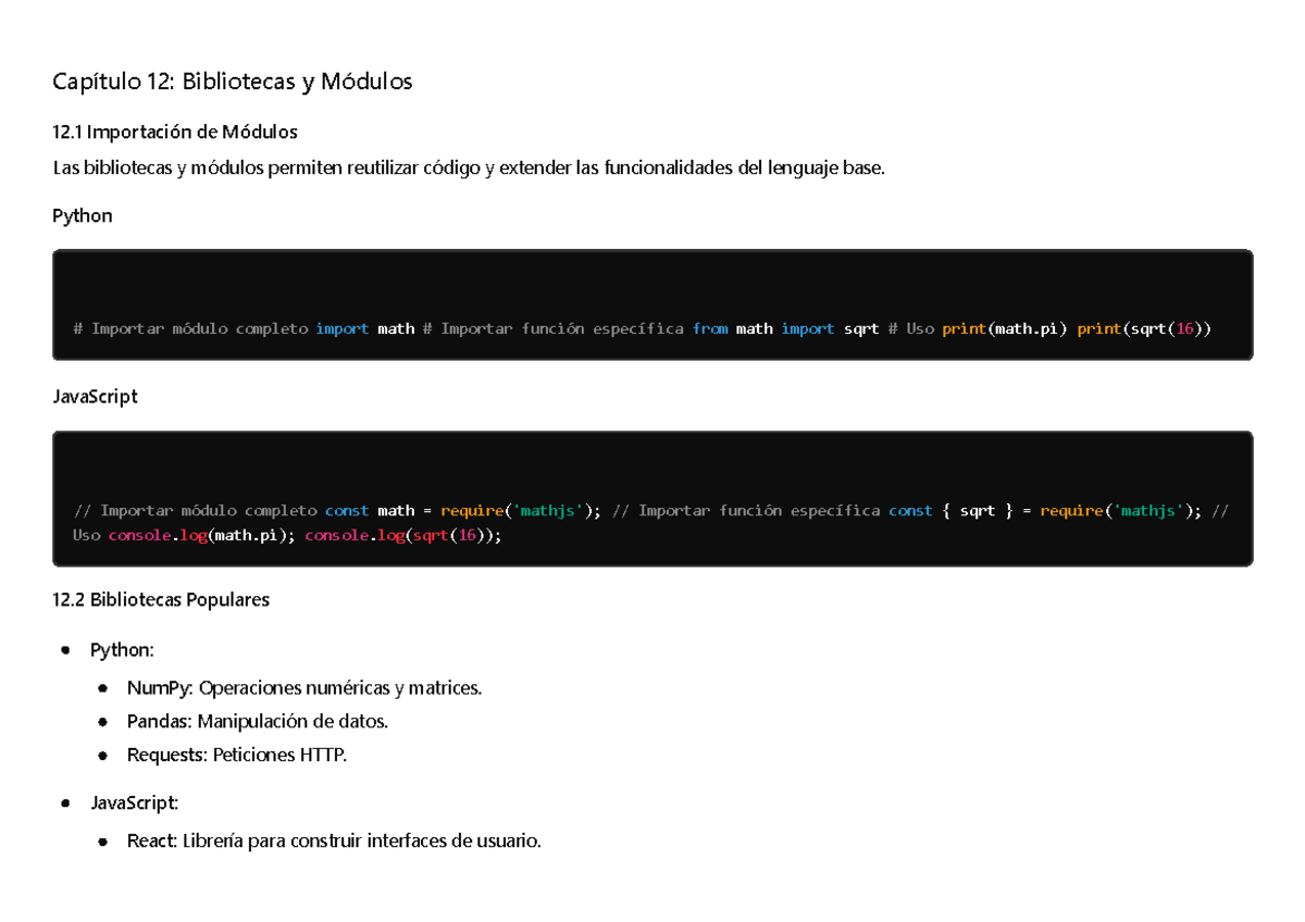 Capítulo 12 Bibliotecas y Módulos - Capítulo 12: Bibliotecas y Módulos ...