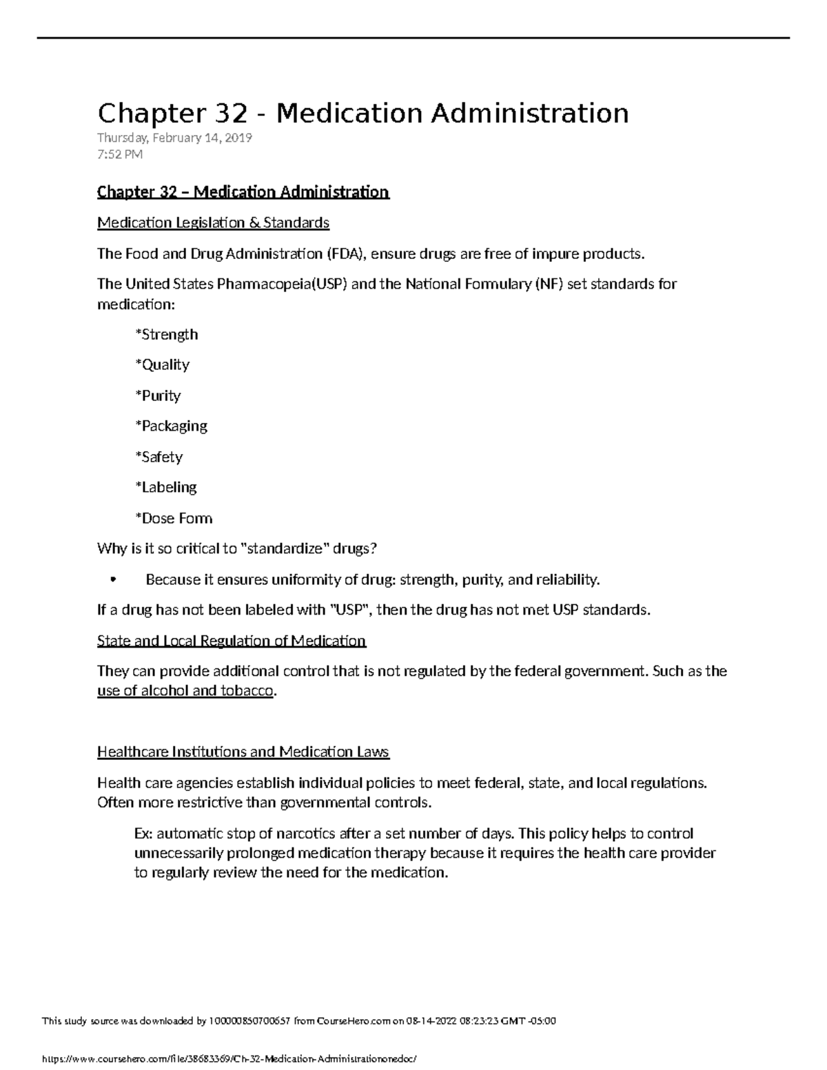 Ch 32 Medication Administration - Chapter 32 - Medication ...