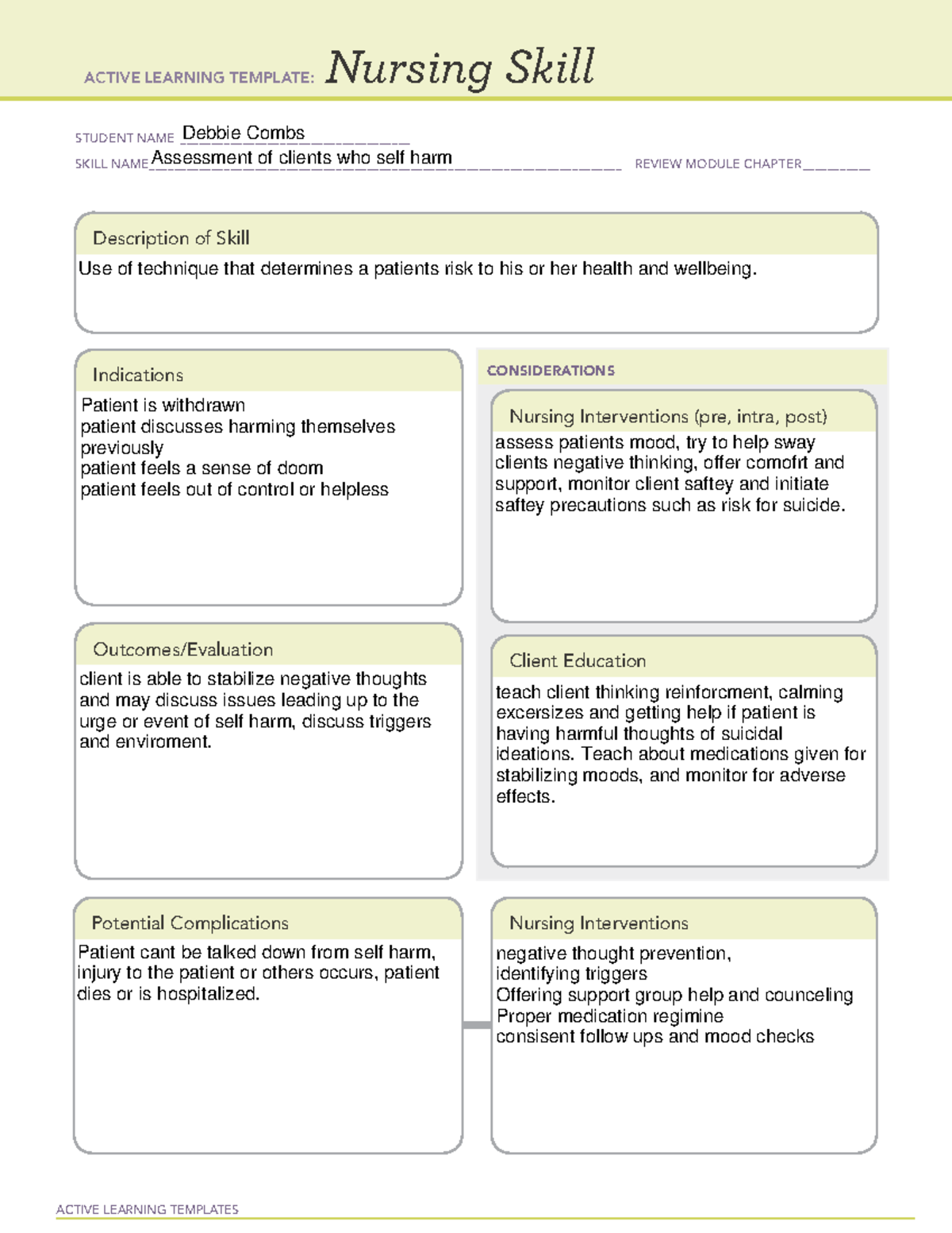 Nursing skill 3 - ACTIVE LEARNING TEMPLATES Nursing Skill STUDENT NAME ...