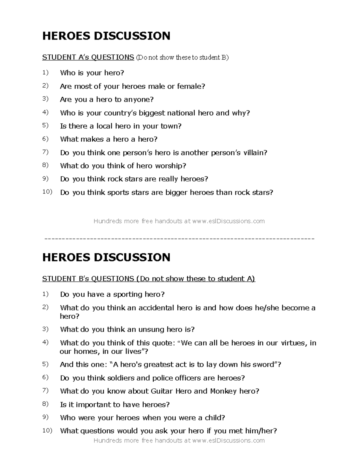Heroes - ntm - HEROES DISCUSSION STUDENT A’s QUESTIONS (Do not show ...