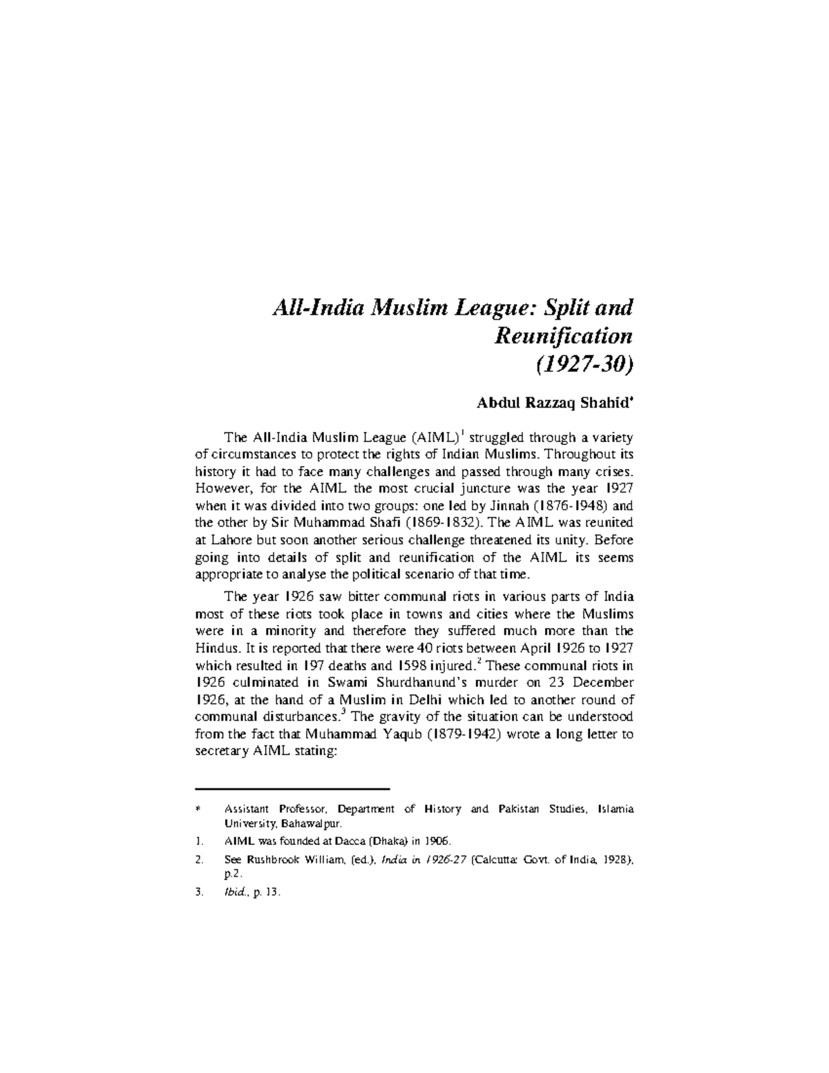 AIML - Sociology - All-India Muslim League: Split and Reunification ...