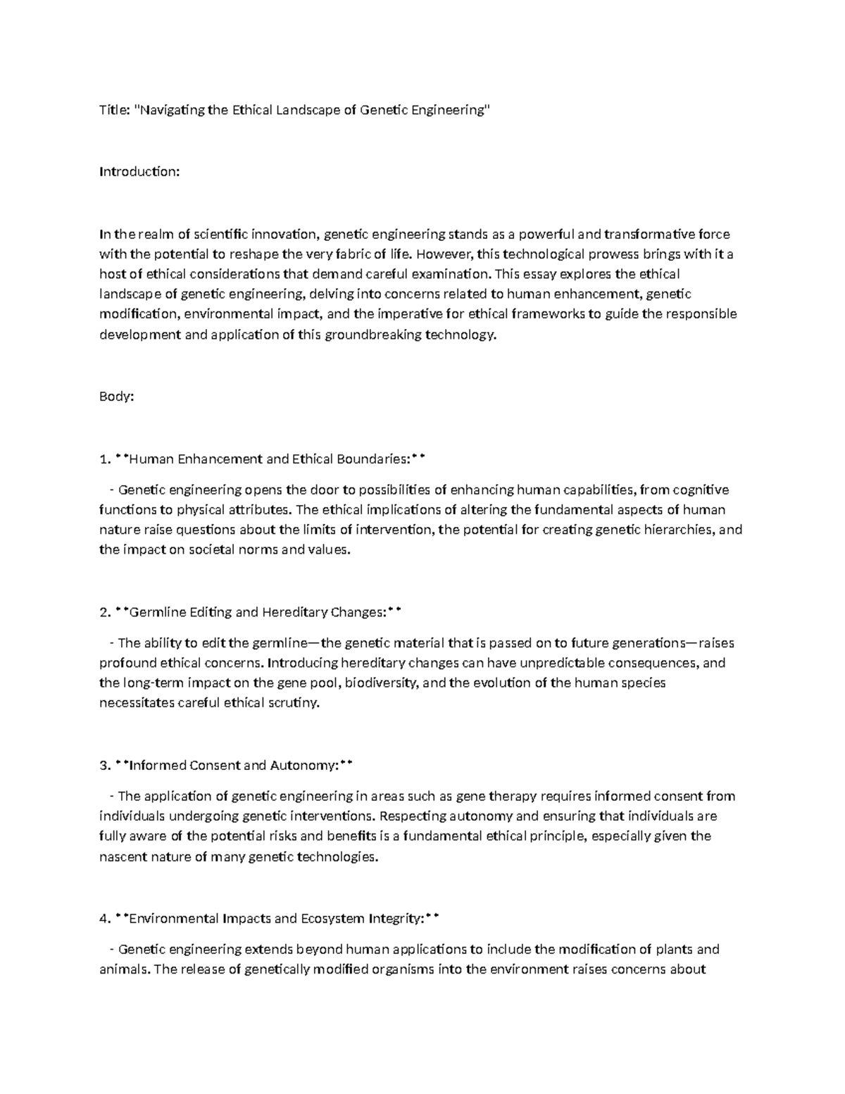 Navigating Ethical Landscape of Genetic Engineering - Title ...