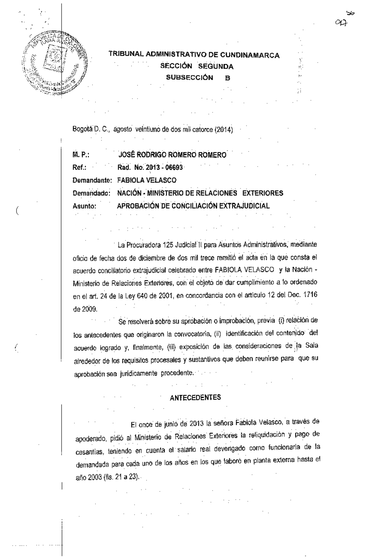 Auto aprobatorio fabiola velasco - Derecho Administrativo General - Studocu