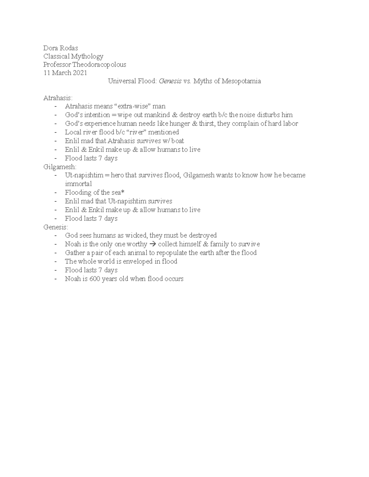 Myth Paper 1 Universal Flood: Genesis vs. Myths of Mesopotamia - Dora ...