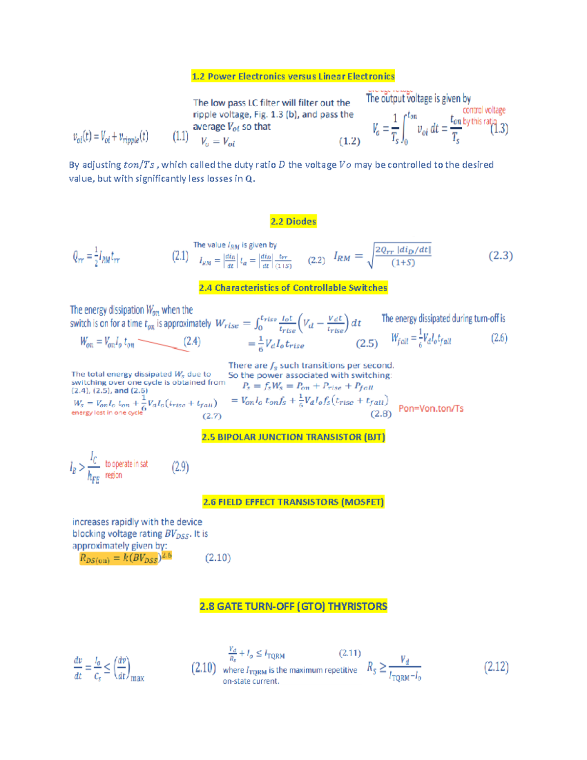 Formula sheet 473 Electronics course - 1 Power Electronics versus ...