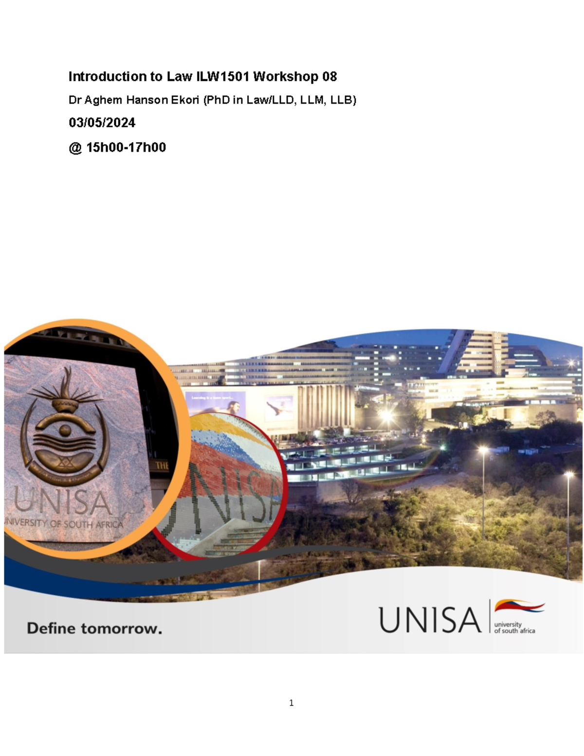 Introduction to Law ILW1501 Workshop 08 - Legal professions in the ...