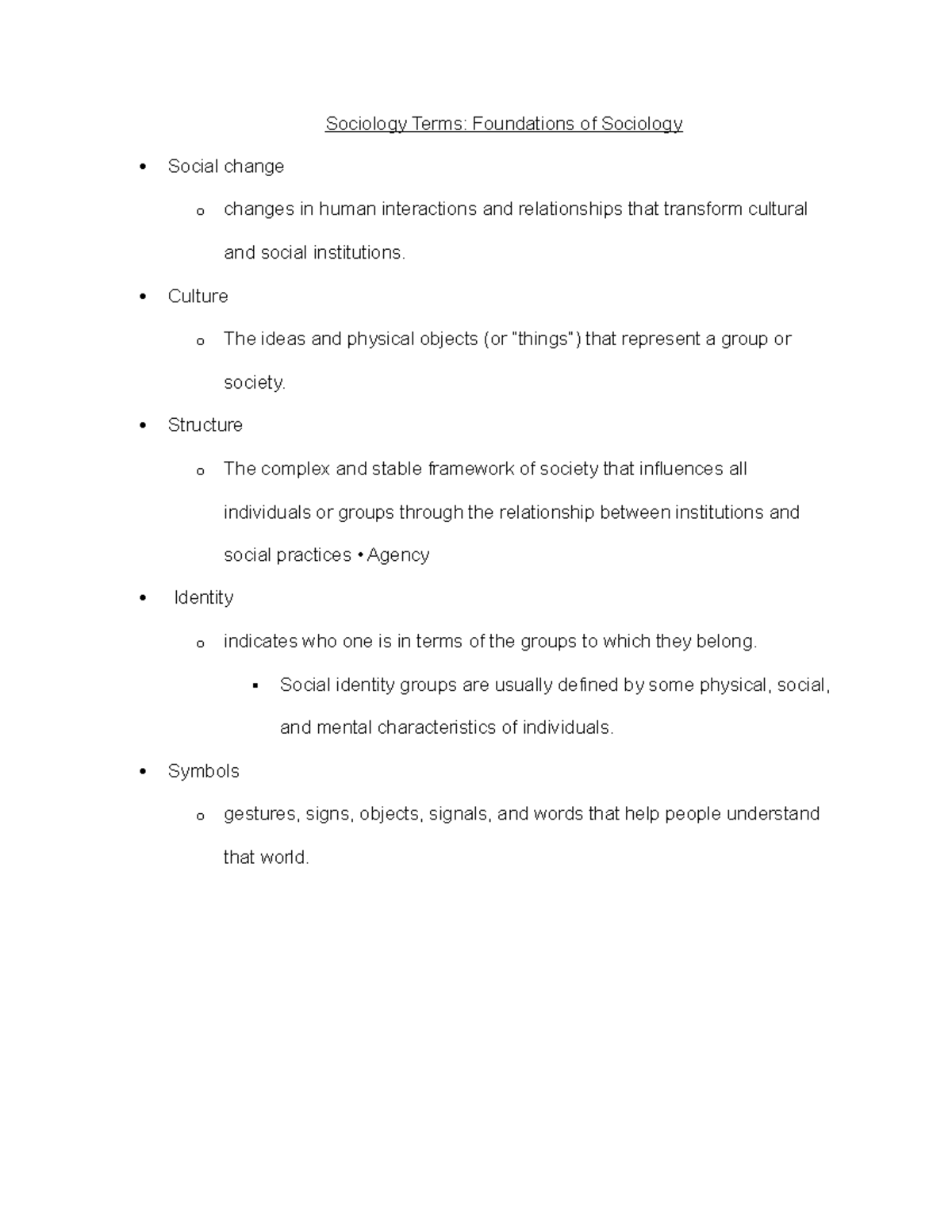 Sociology Terms - Culture o The ideas and physical objects (or “things ...