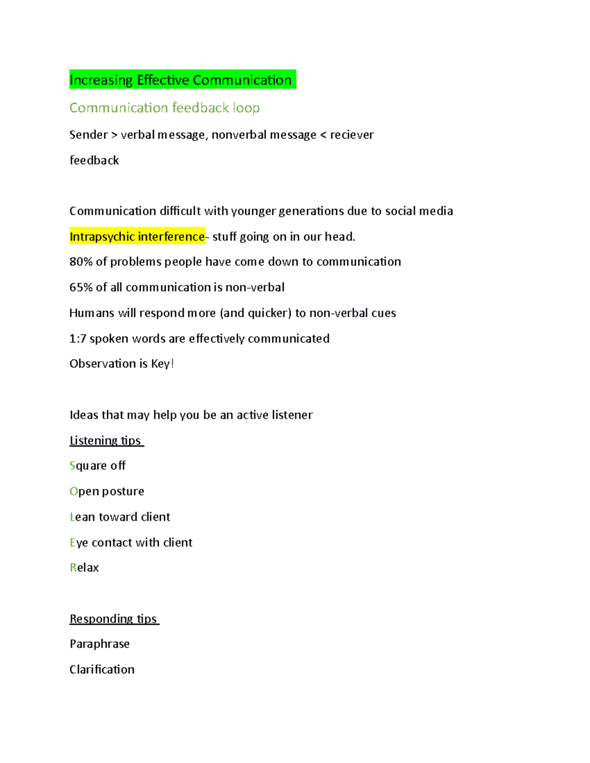 Lecture Notes 3-1-23 - Increasing Effective Communication Communication ...