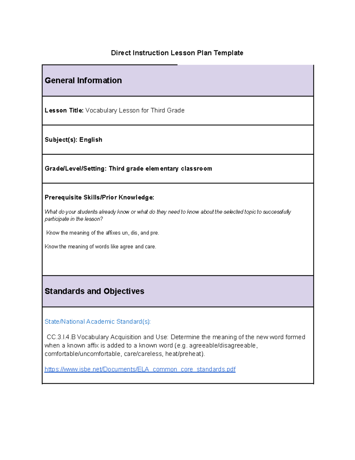 Vocabulary lesson plan for C909 version 2 - Direct Instruction Lesson ...