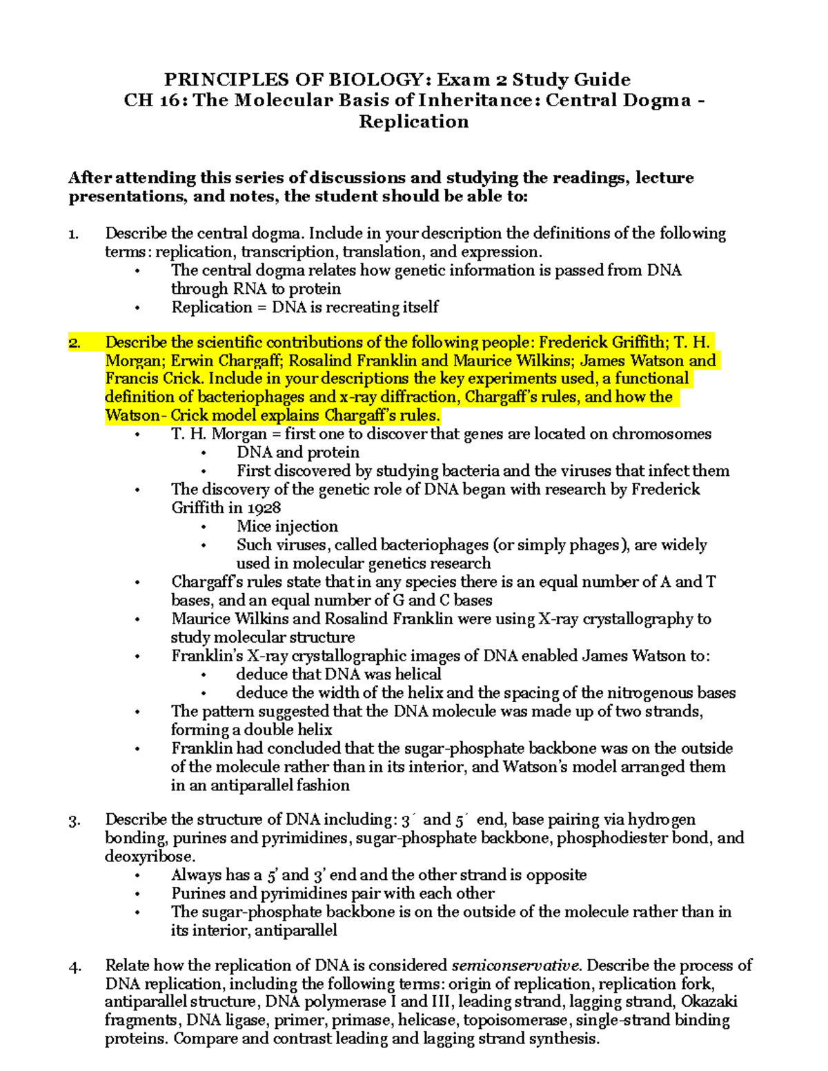 Exam 2 Objectives F22 - study guide - PRINCIPLES OF BIOLOGY: Exam 2 Study Guide CH 16: The ...