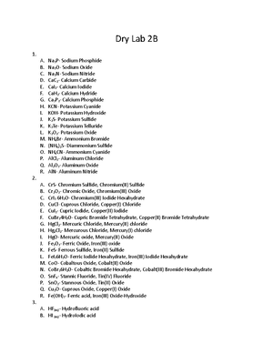 Dry Lab 2A - lab - Dry Lab 2A - Inorganic Nomenclature I. Oxidation Numbers Questions 1 ...