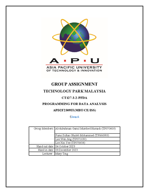 PFDA Assignment Report Jackson Tai TP059628 - INDIVIDUAL ASSIGNMENT TECHNOLOGY PARK MALAYSIA ...