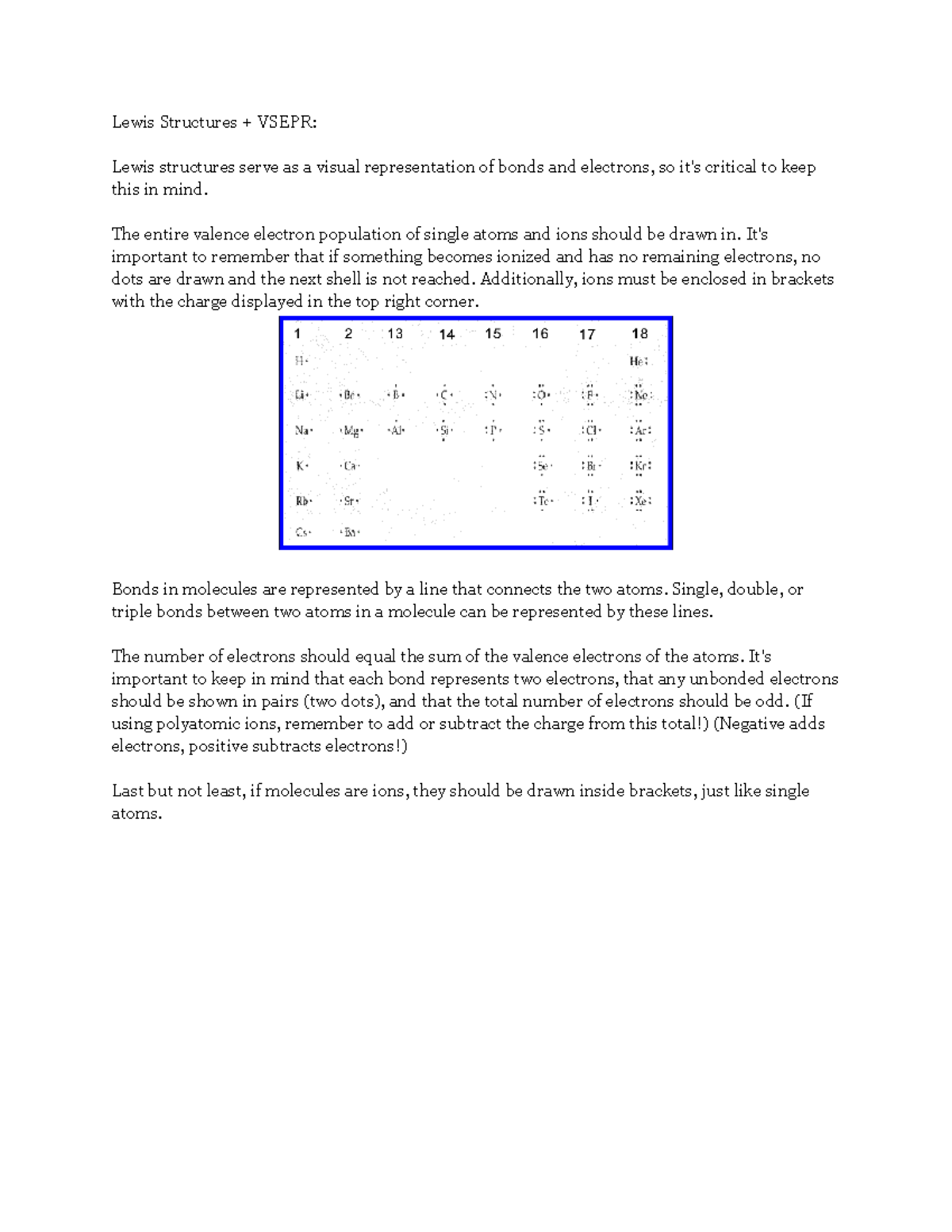 Vsper diagram - notes - Lewis Structures + VSEPR: Lewis structures ...