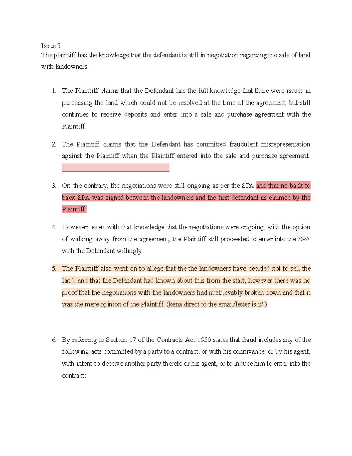 CTA - case summary - Issue 3: The plaintiff has the knowledge that the ...