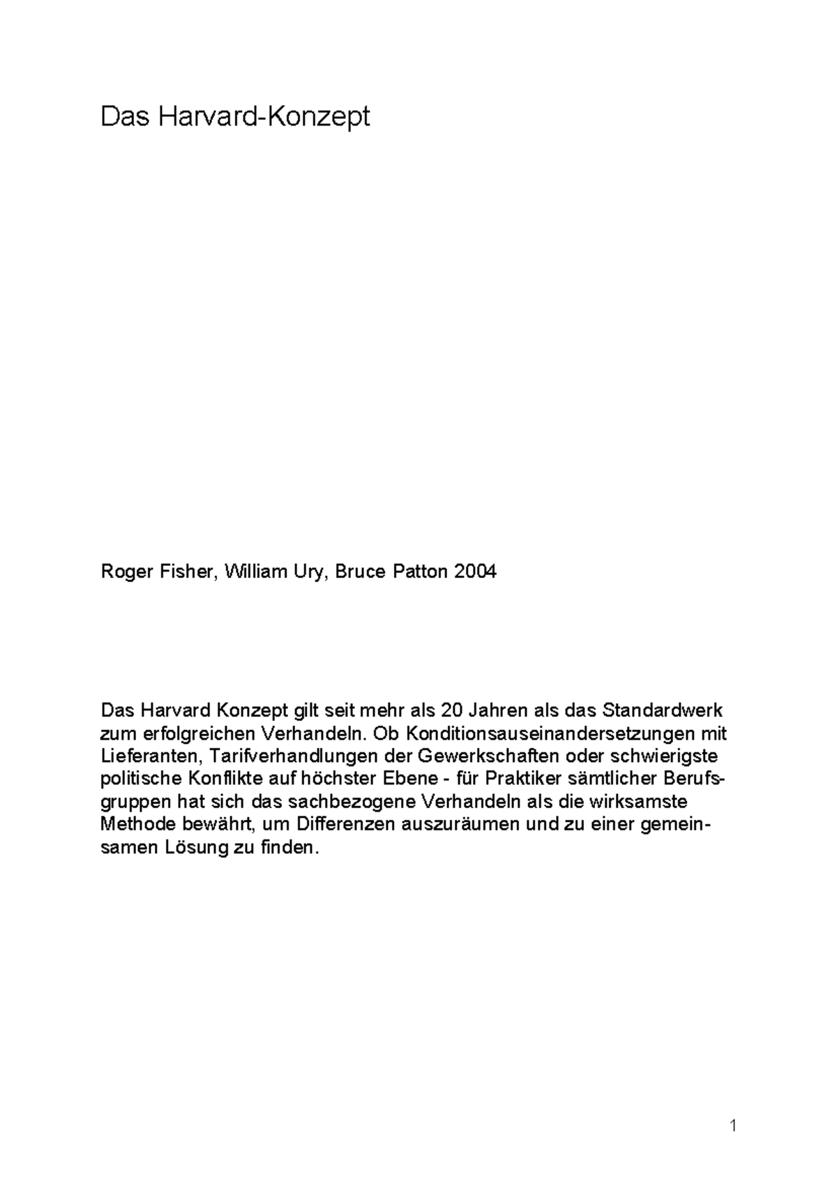 Das harvard-konzept - Das Harvard-Konzept Roger Fisher, William Ury ...