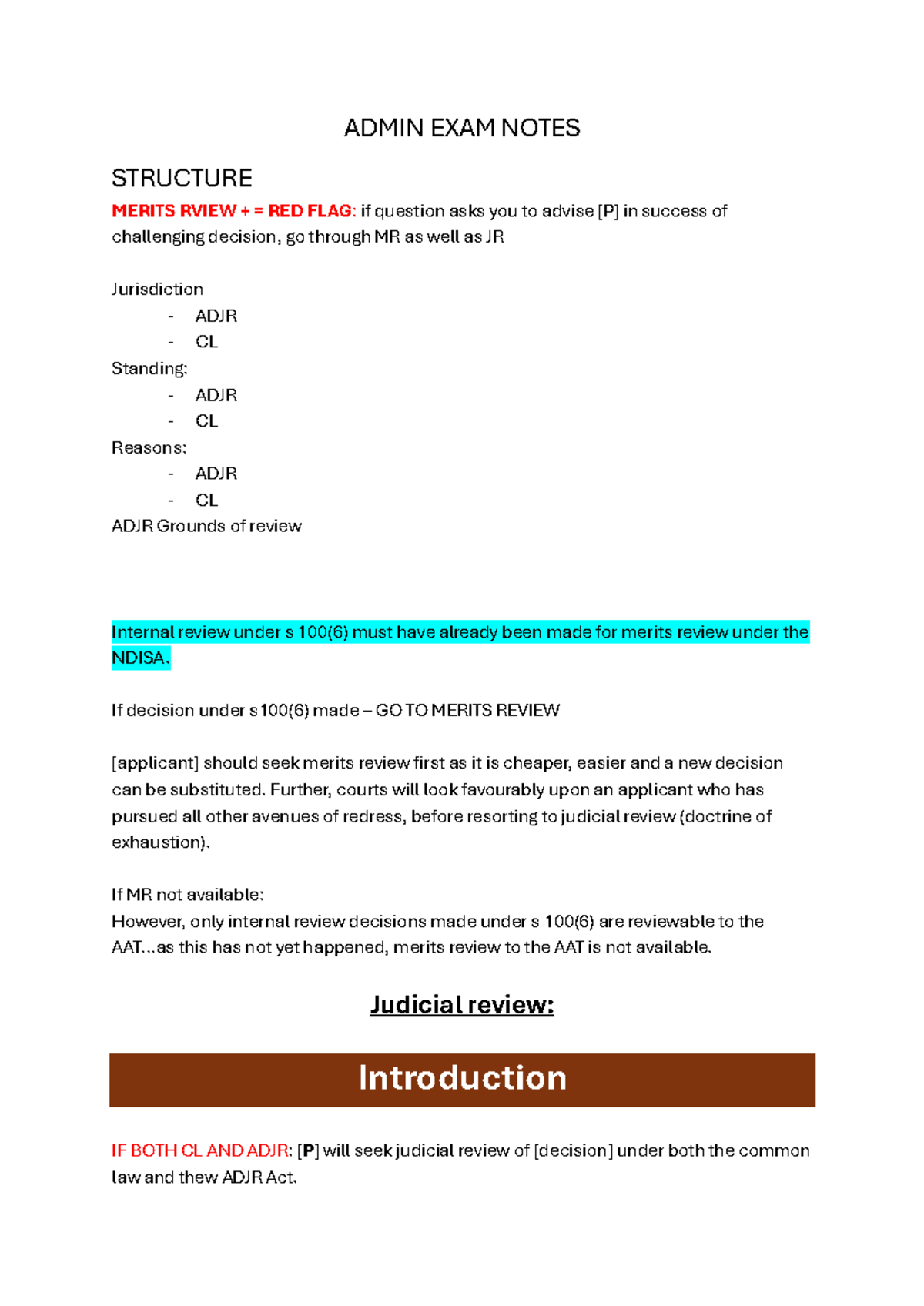 Final Admin Exam notes - ADMIN EXAM NOTES STRUCTURE MERITS RVIEW ...
