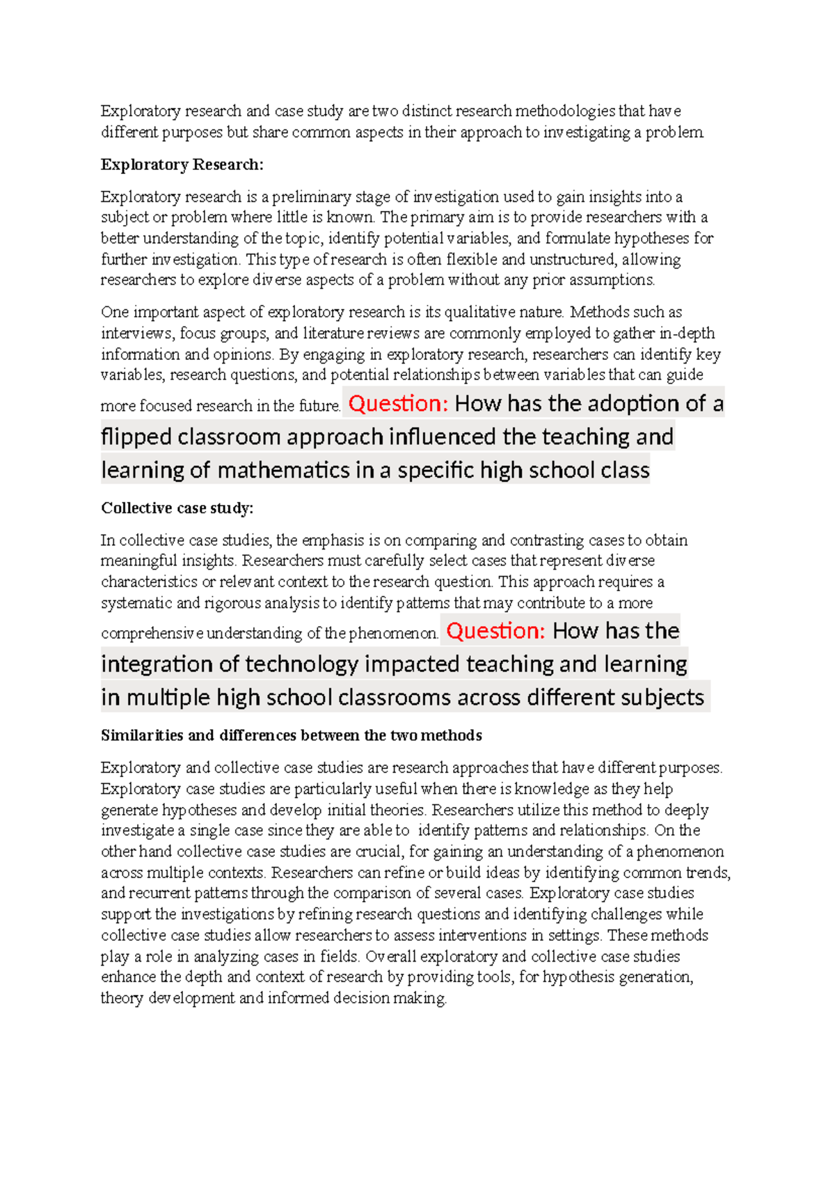 Script - fdgdf - Exploratory research and case study are two distinct ...