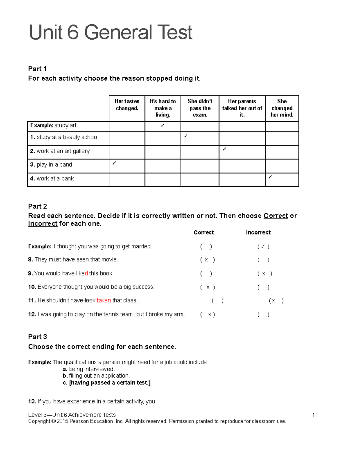 Assesment 6 ejercicios prácticos - Unit 6 General Test Part 1 For each ...