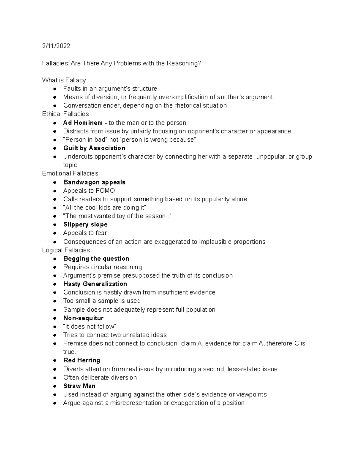 English notes - 2/11/ Fallacies: Are There Any Problems with the ...