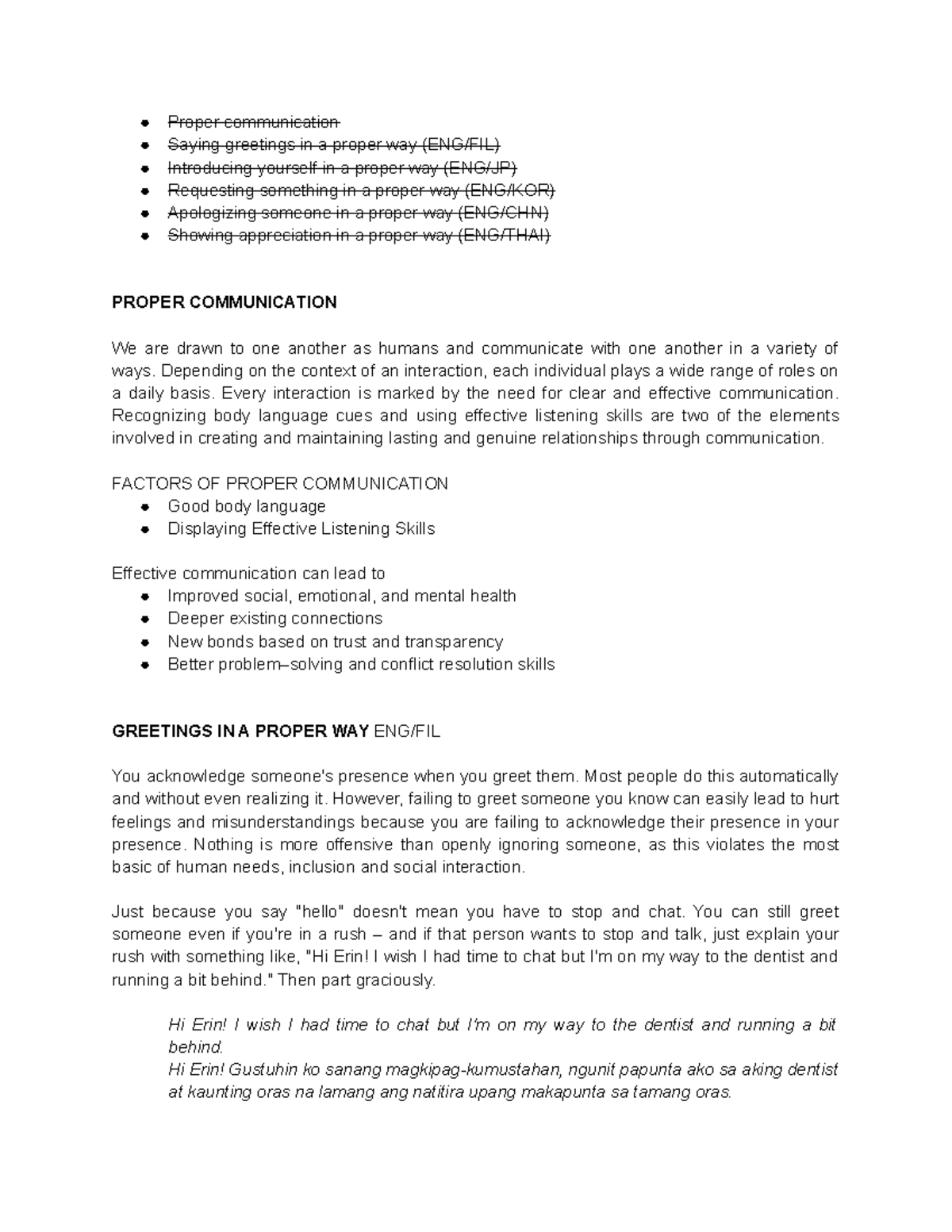 Communication Handouts - Proper communication Saying greetings in a ...