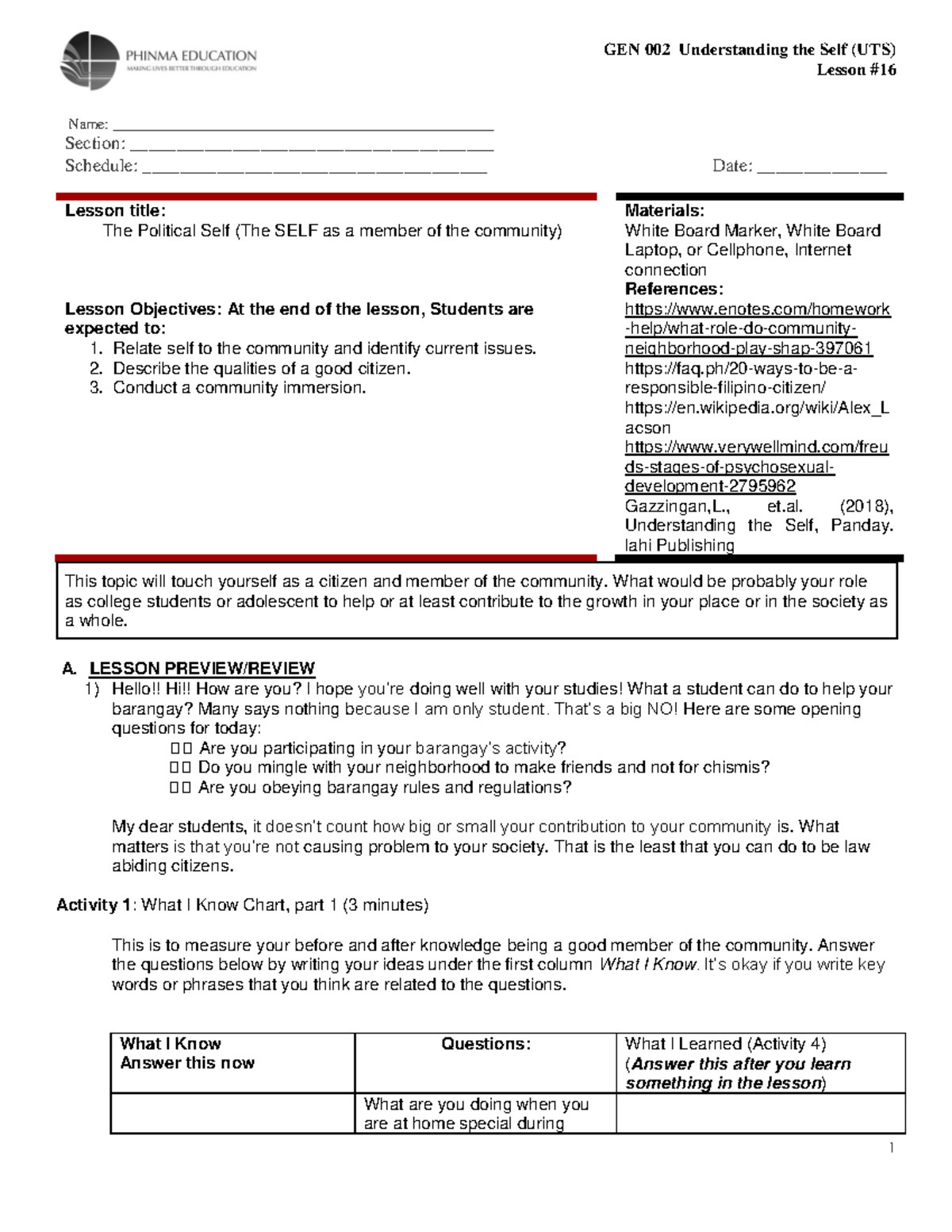 GEN 002 MODULE 16 - Lesson # Name: _________________________________________________ Section ...