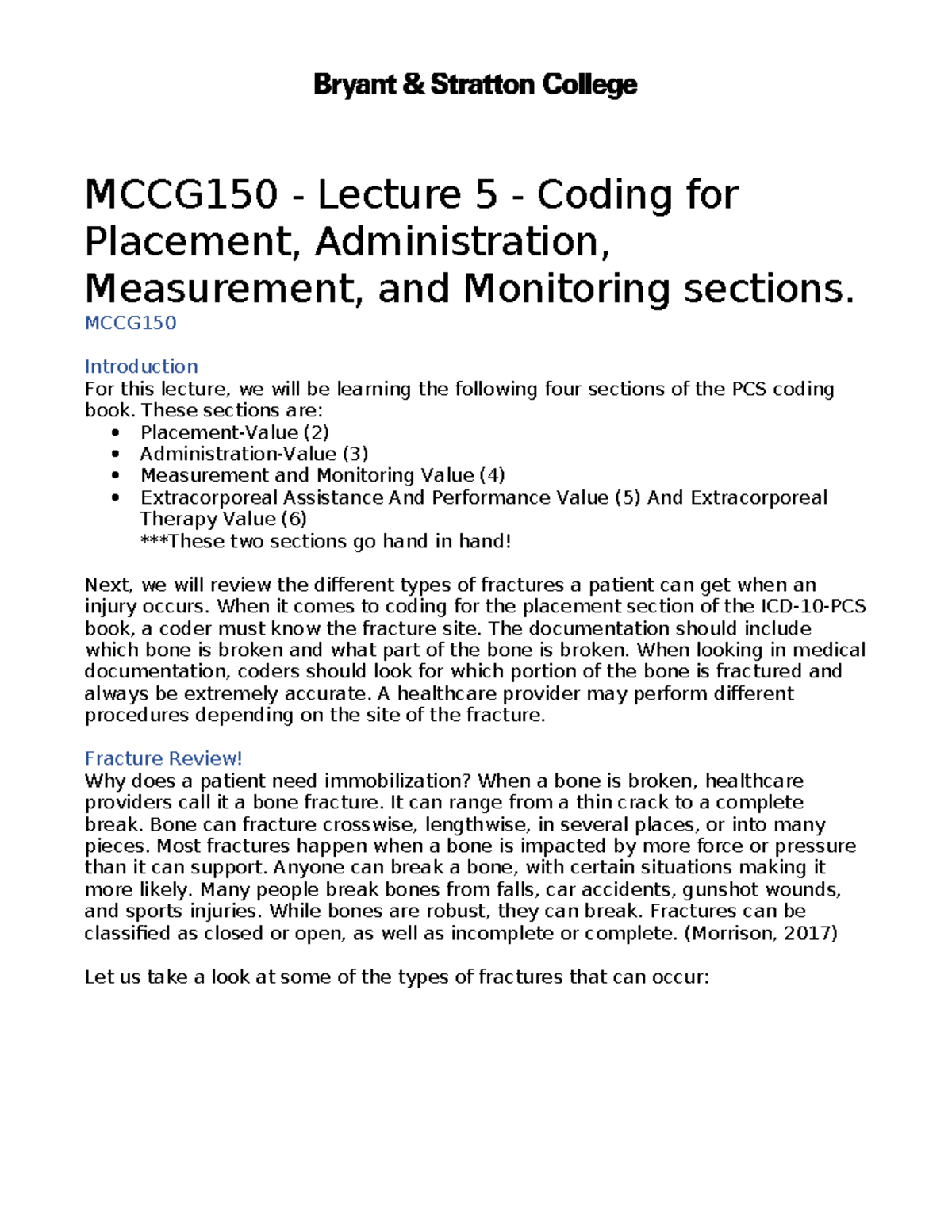 MCCG150 - Lecture 5 - Coding for Placement Administration Measurement and Monitoring Sections ...