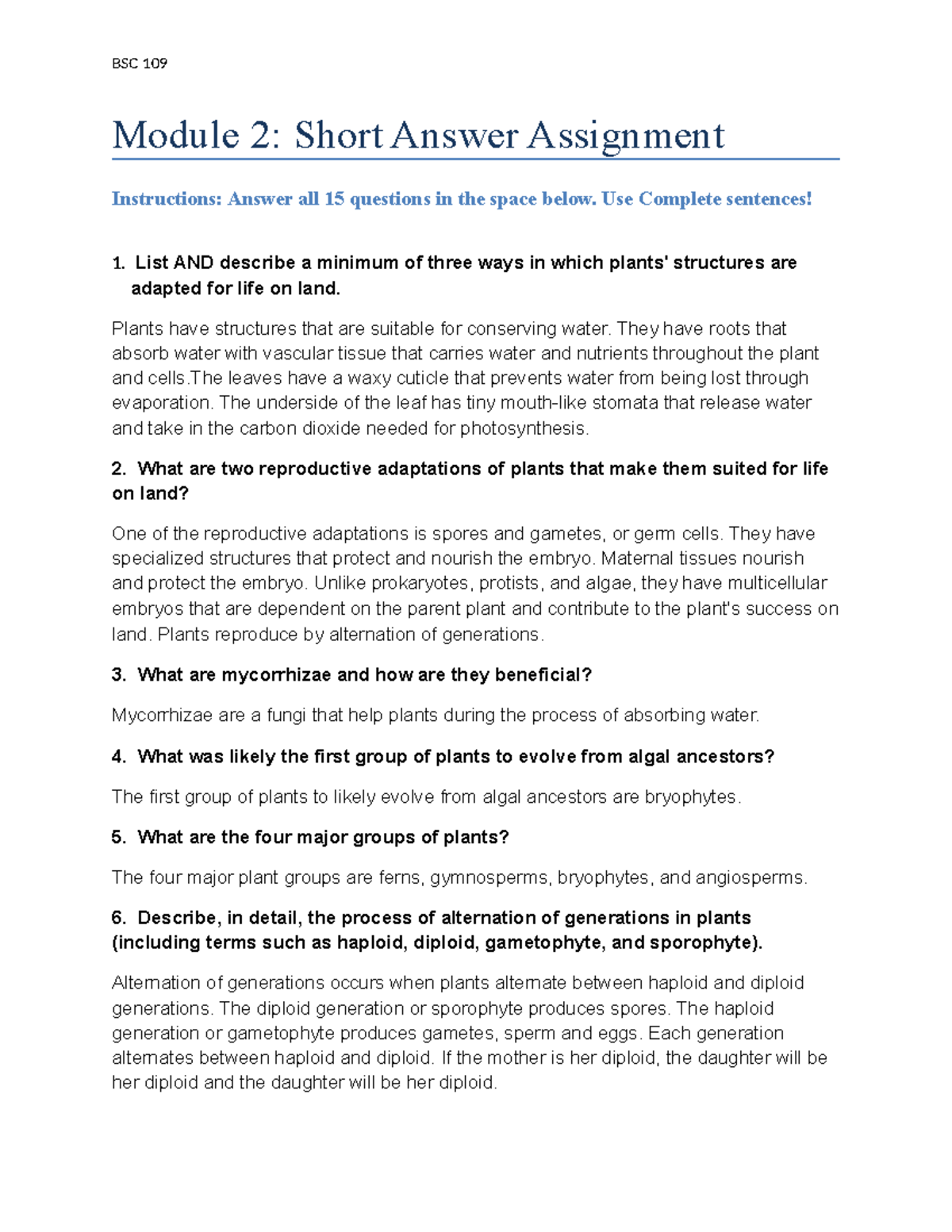 Mod2Assign - BSC 109 Module 2: Short Answer Assignment Instructions ...