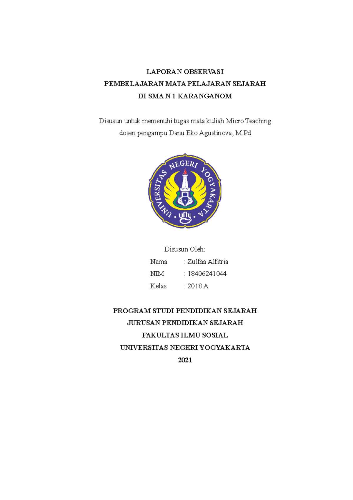 Laporan Observasi Di SMA N 1 Karanganom - LAPORAN OBSERVASI ...