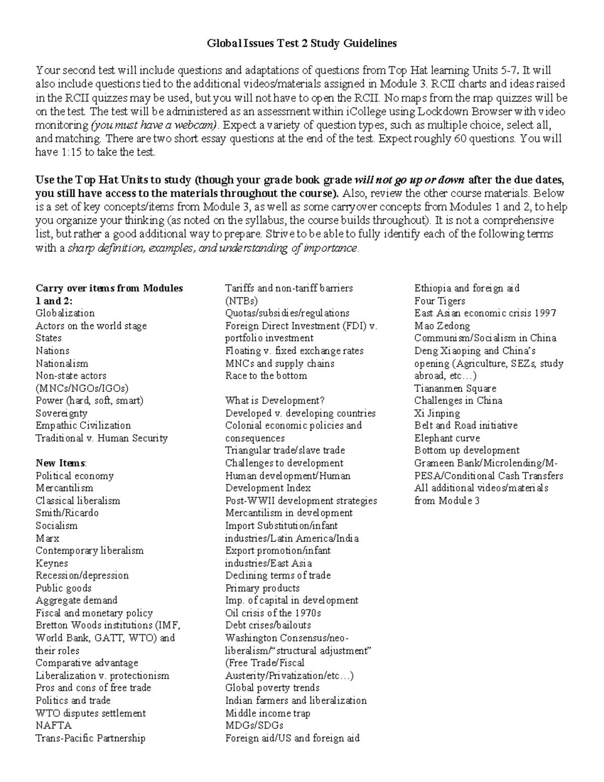 Global Issues Test 2 Study Guidelines 4 - Global Issues Test 2 Study ...