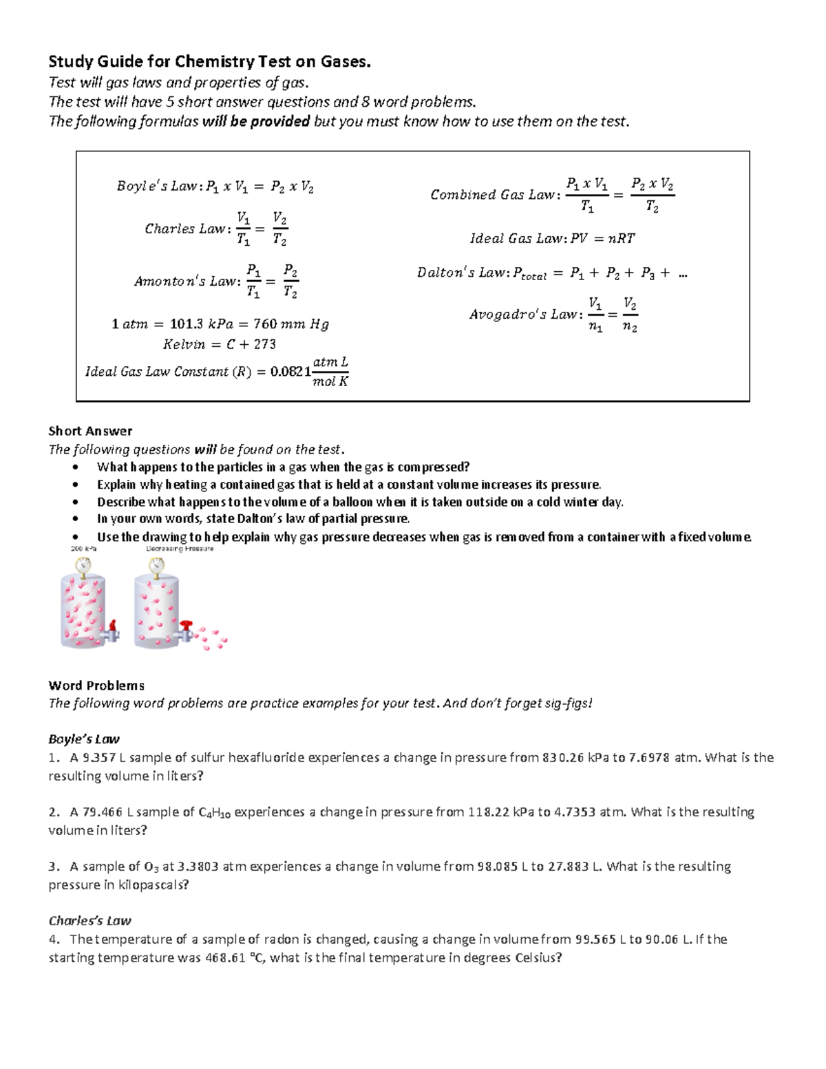 Study Guide for Chemistry Test Gases (1)-1 - Study Guide for Chemistry ...