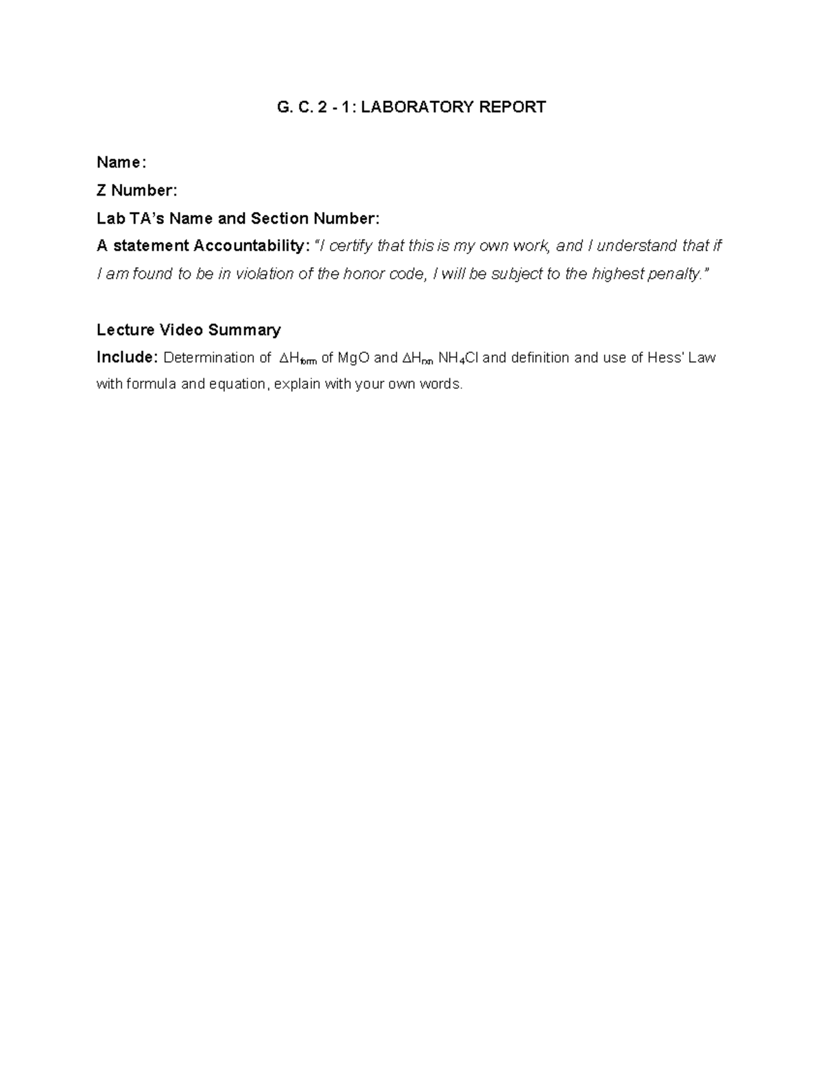 GC2-1 Hess's Law Lab Report-Online Students - G. C. 2 - 1: LABORATORY ...