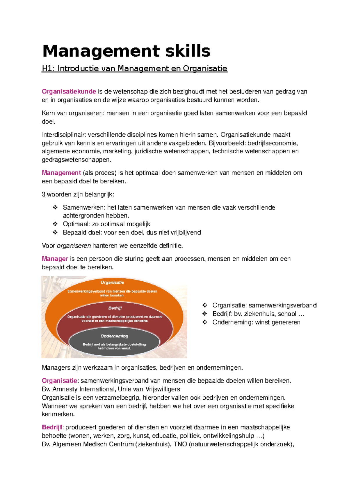 Samenvatting Management skills - Management skills H1: Introductie van ...
