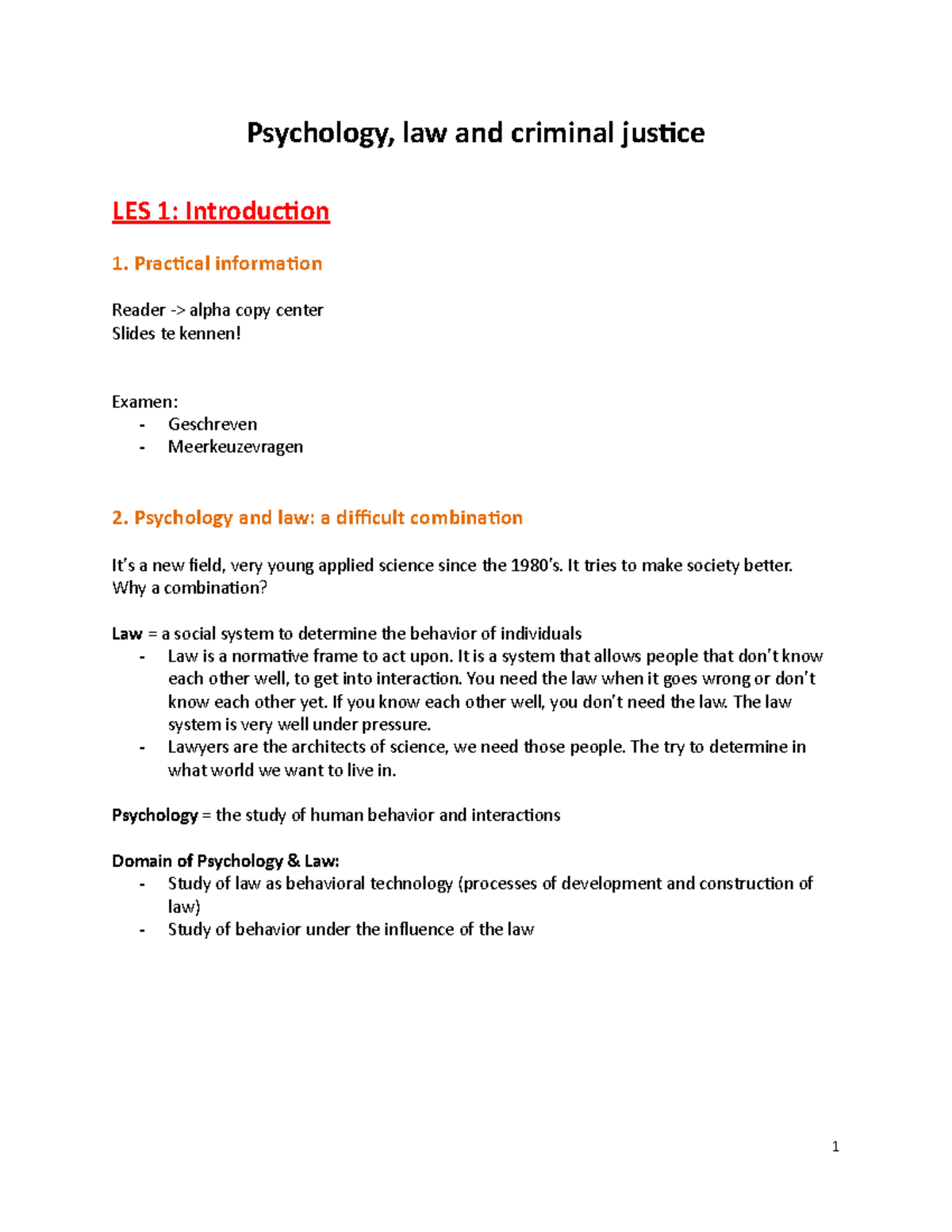 Notities Psychology AND LAW - Psychology, law and criminal justice LES ...