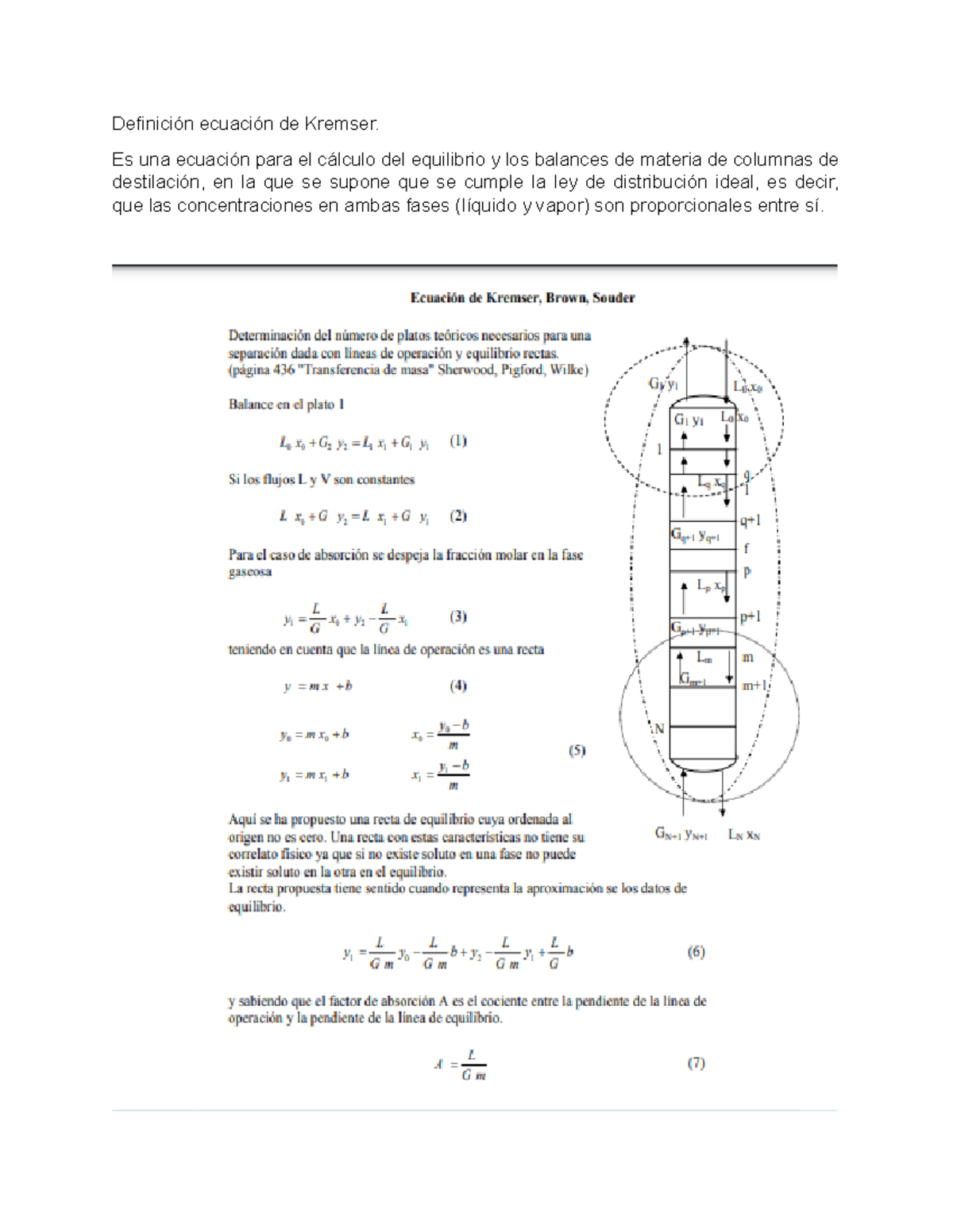 Definición ecuación de Kremser - Es una ecuación para el cálculo del ...
