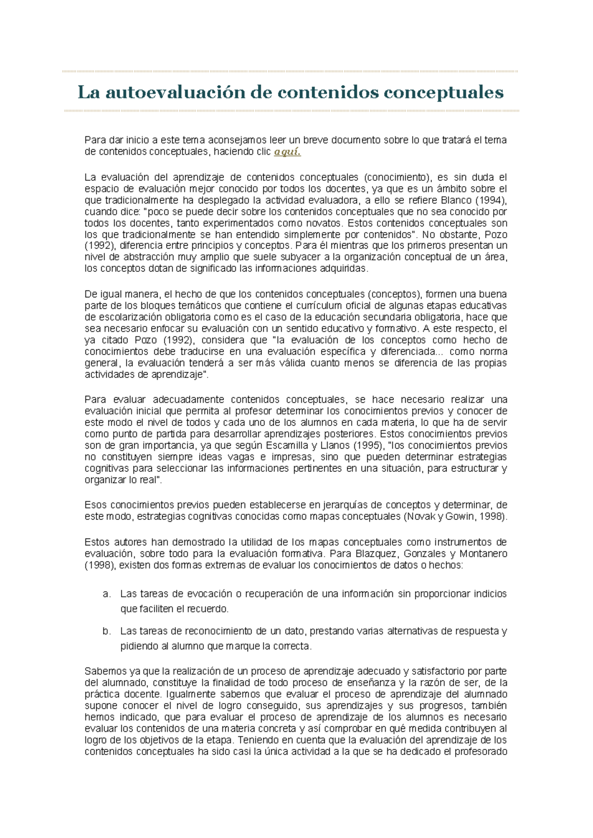 La autoevaluación de contenidos conceptuales - La evaluación del ...