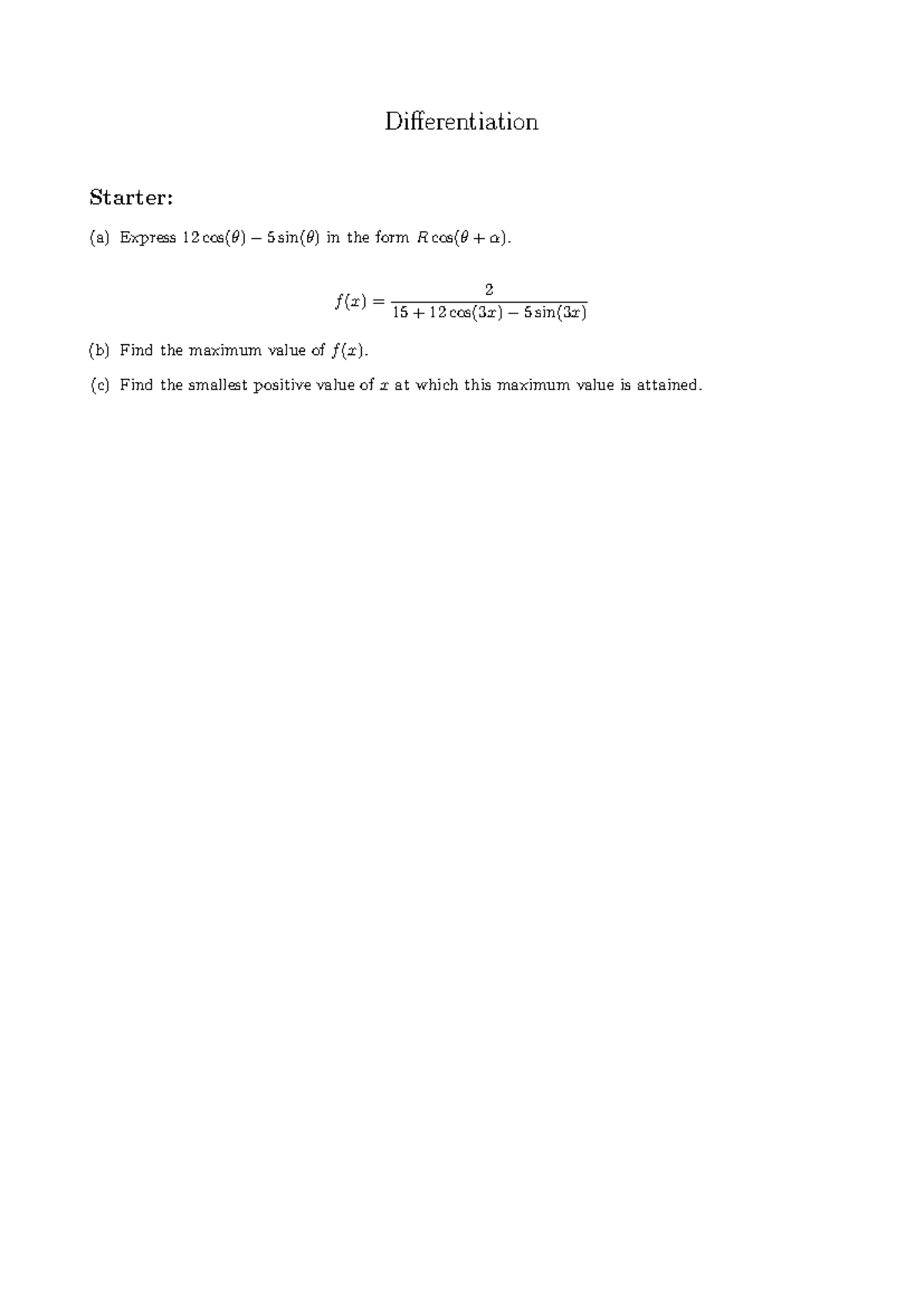 Differentiation Student Copy - Differentiation Starter: (a) Express 12 ...