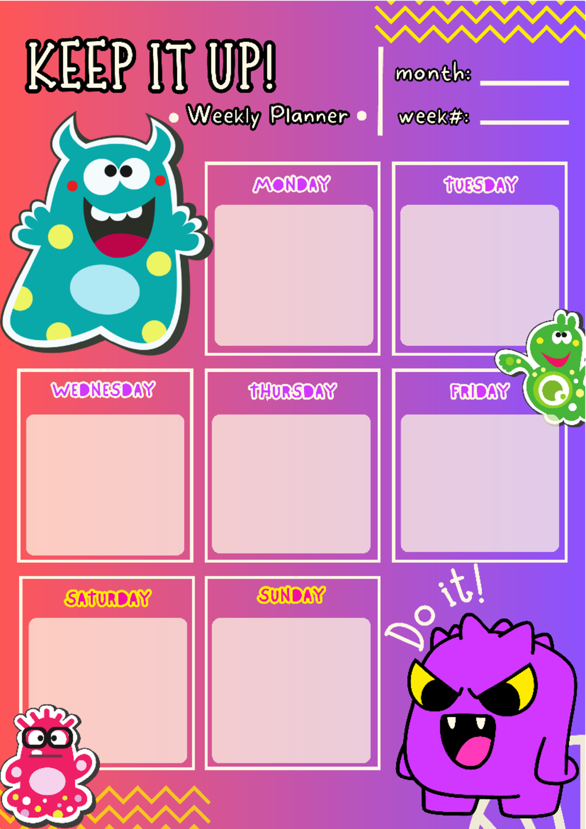 Monsters Weekly Planner 2 - Bachelor of Secondary Education Major in ...