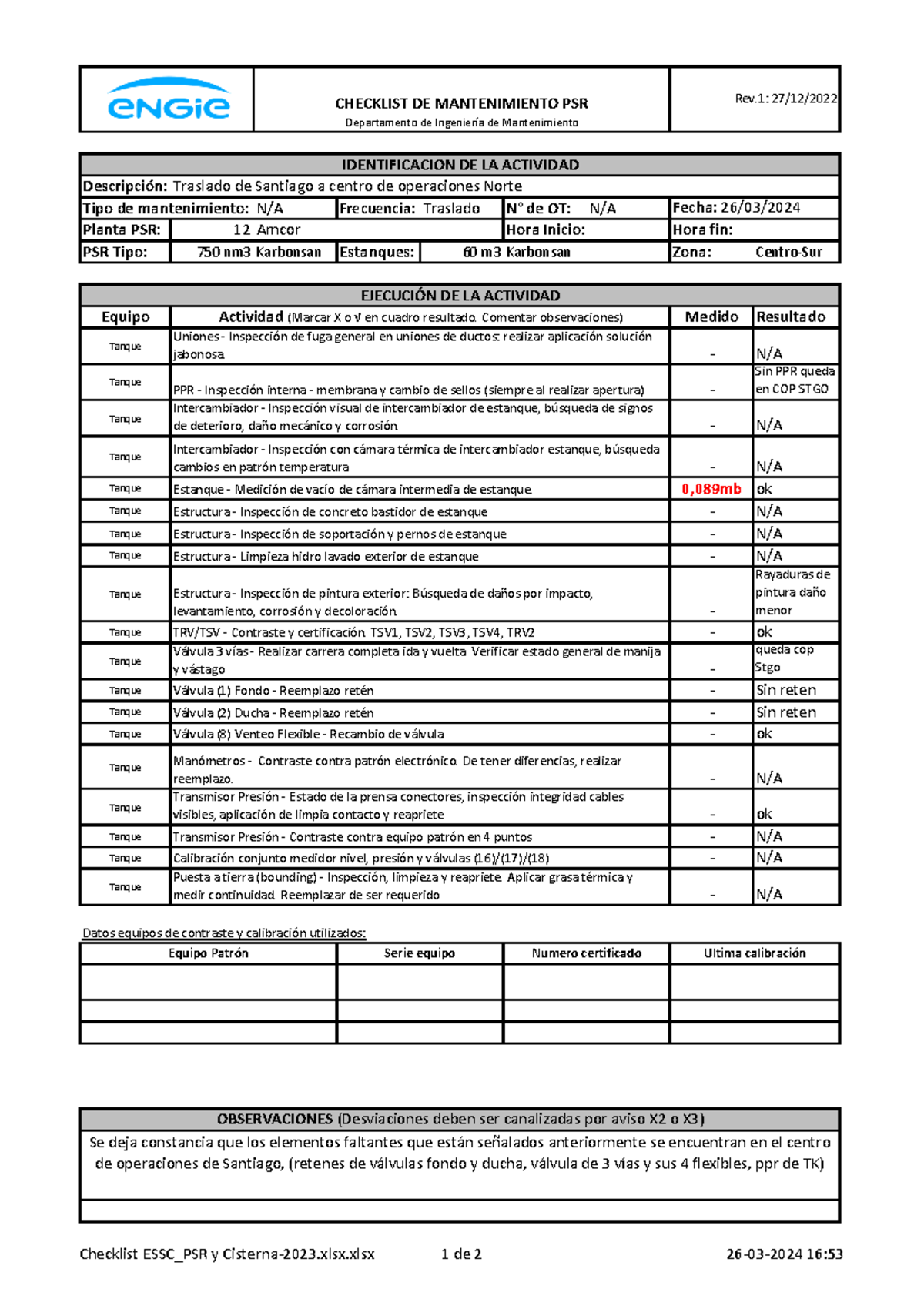 Checklist ESSC PSR y Cisterna-2023 - IDENTIFICACION DE LA ACTIVIDAD Descripción: Traslado de ...