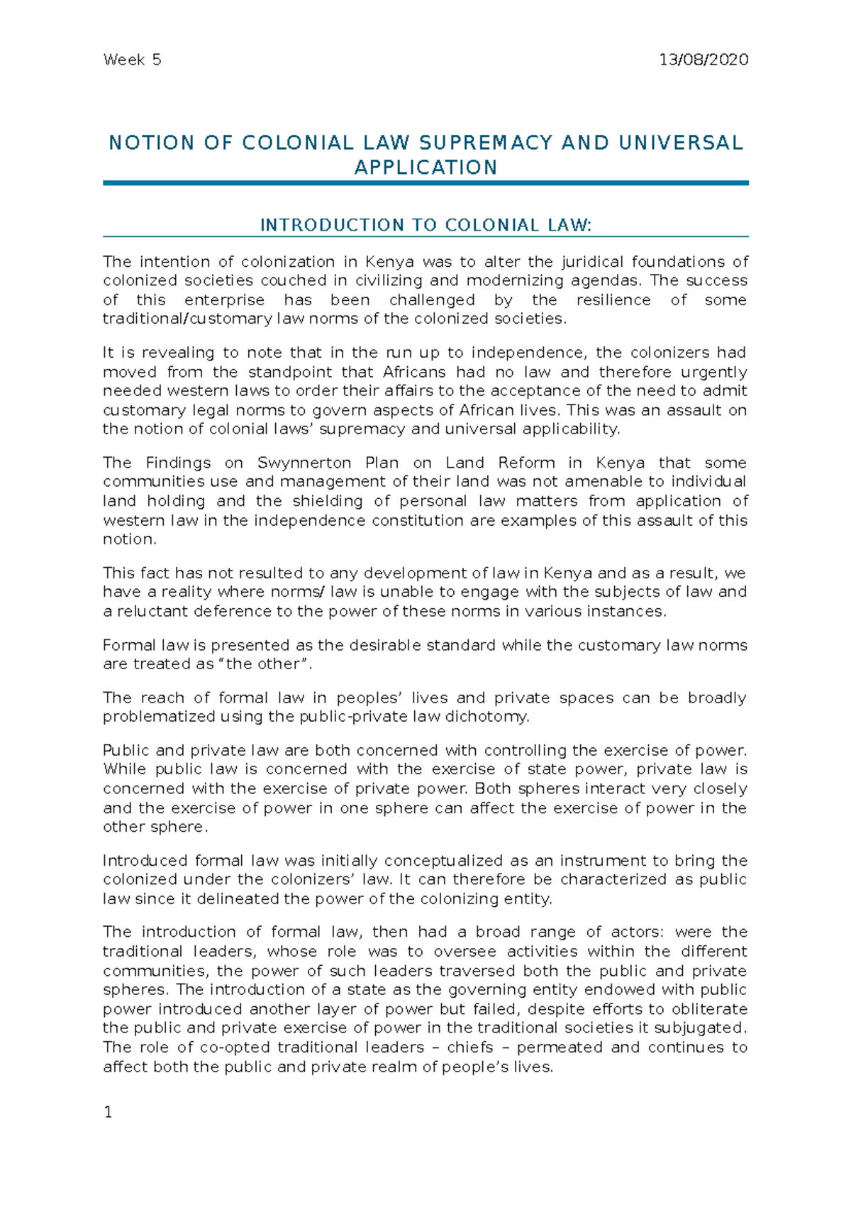 Notion of colonial law supremacy and universal application - NOTION OF ...