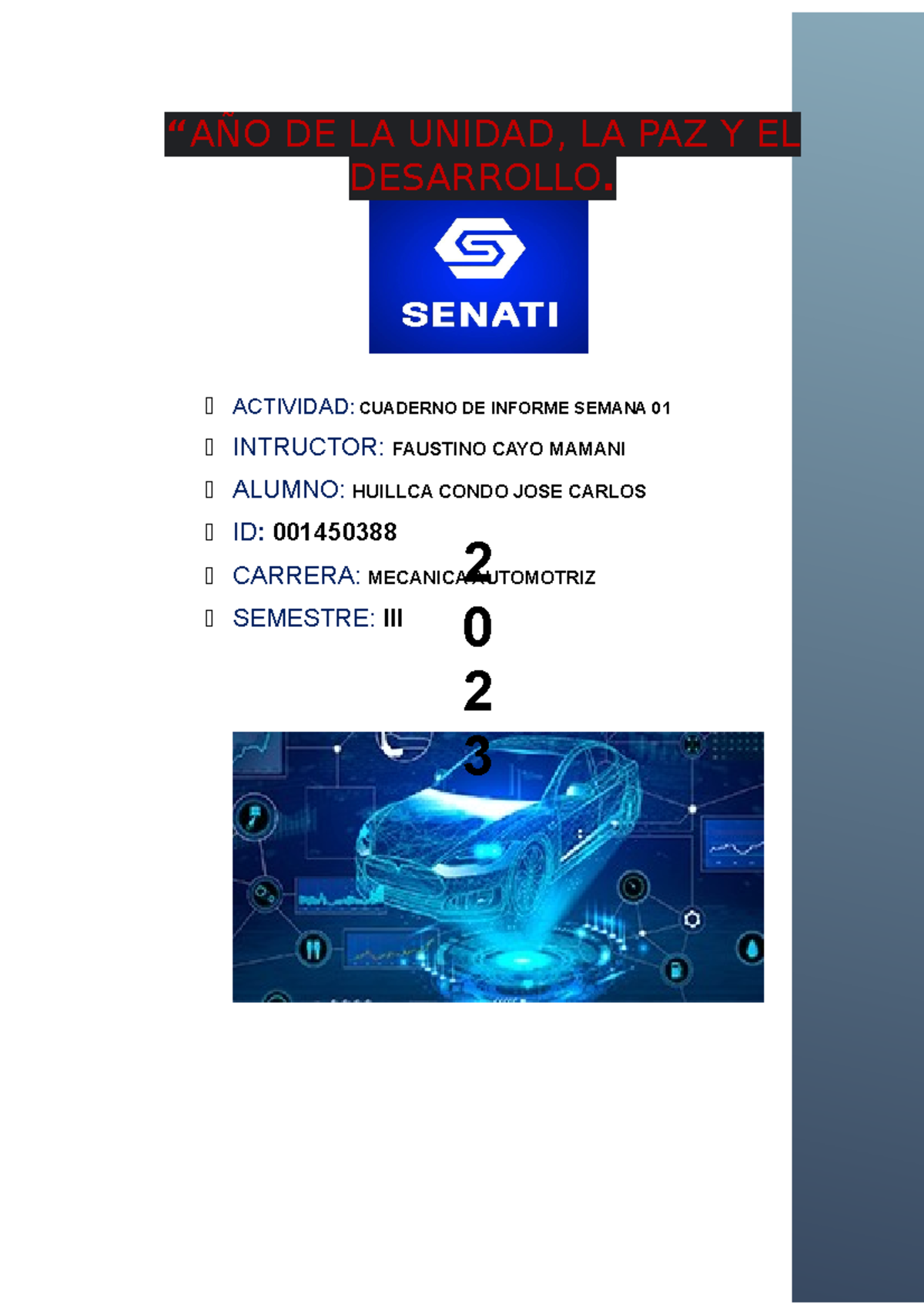 Cuaderno de iinforme semana 1 Huillca Condo JOSE Carlos - “AÑO DE LA ...