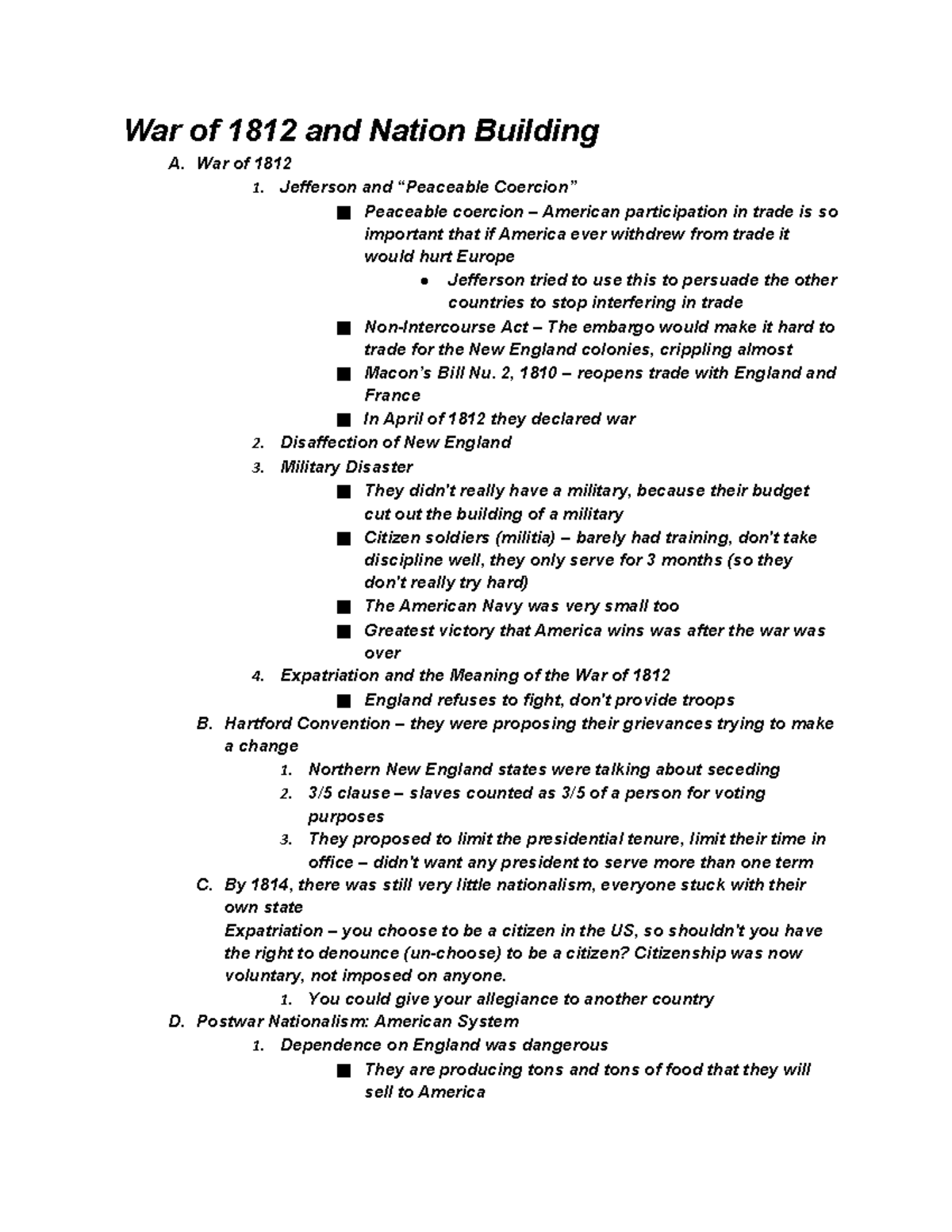 War of 1812 and Nation Building - War of 1812 and Nation Building A ...