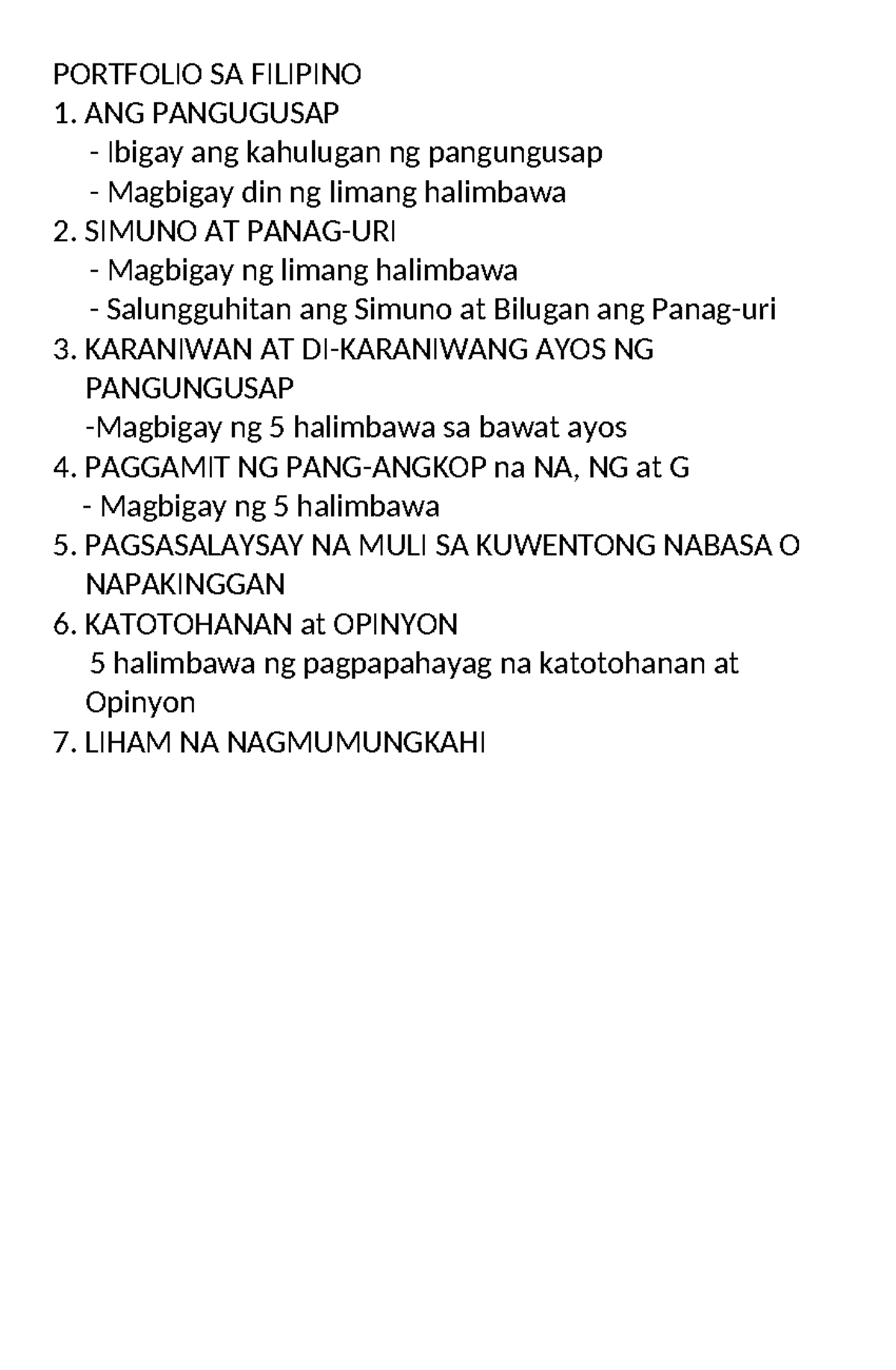 Portfolio-SA- Filipino - PORTFOLIO SA FILIPINO 1. ANG PANGUGUSAP Ibigay ...