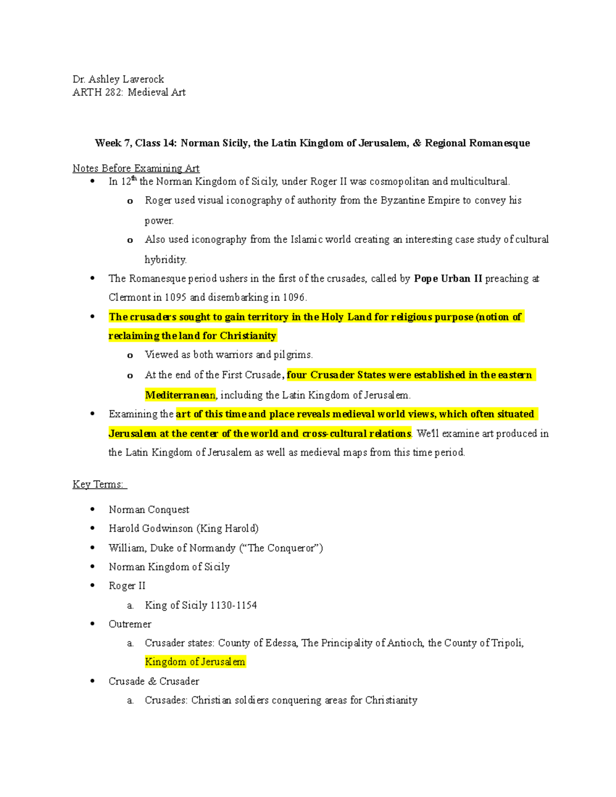 Class 14 Romanesque IV Sicily and Crusades - Dr. Ashley Laverock ARTH ...