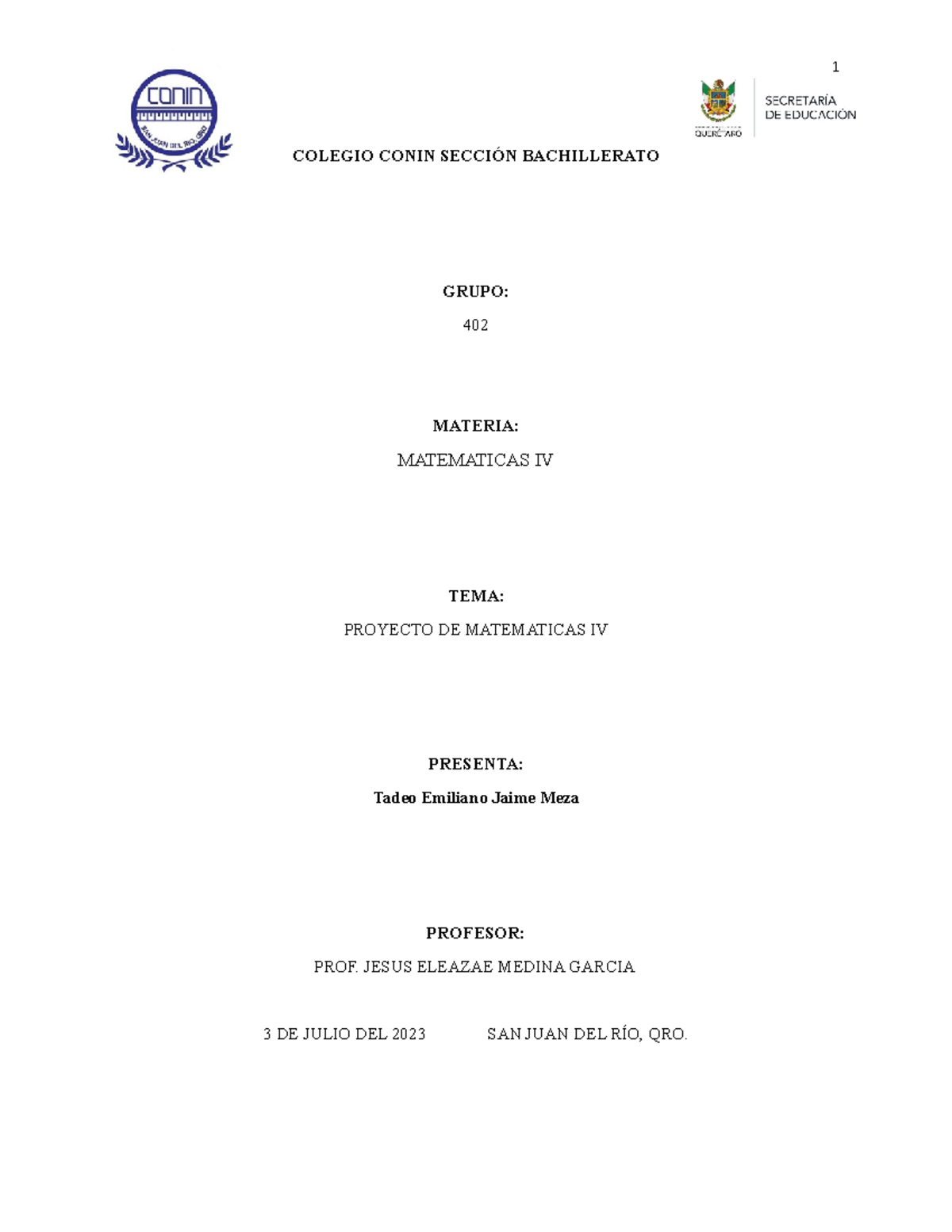 Proyecto mate - Funciones y algunos ejemplos de las mismas. - Matematicas - UAQ - Studocu
