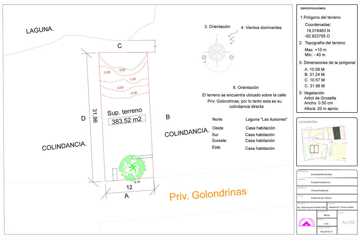 Análisis de sitio proy. Arq - ESPECIFICACIONES: 1 del terreno 3 ...