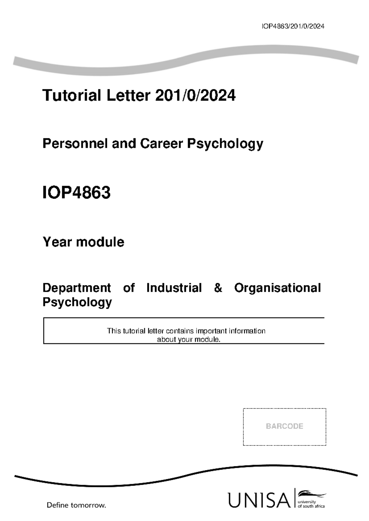 IOP4863 TUT201 Feedback - Tutorial Letter 2 01/0/ 2024 Personnel and ...