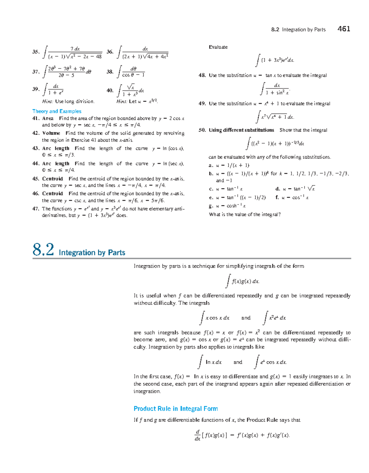 CH 8-2 Integration by Parts - 8 Integration by Parts 461 35. L 7 dx (x ...
